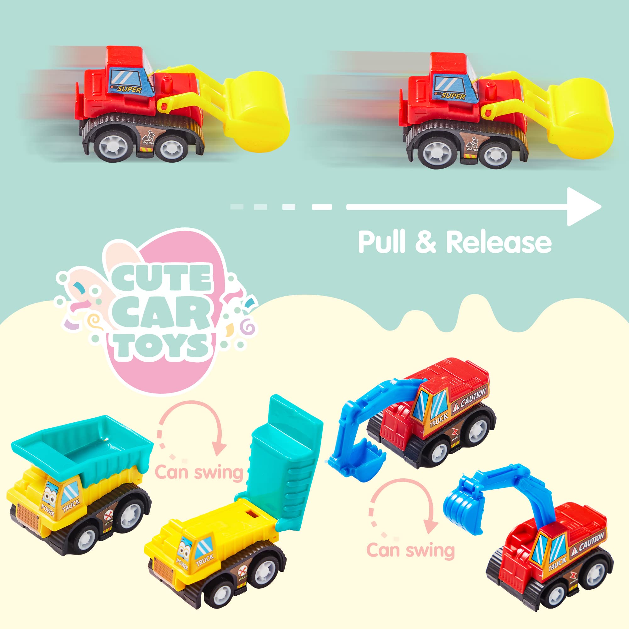 JOYIN 18 Pcs Pre-Filled Easter Eggs with Pull Back Cars for Boys, 3'' Easter Eggs with Construction Vehicles and Race Cars for Kids Easter Eggs Hunt, Easter Basket Stuffers, Easter Goodie Bag Fillers