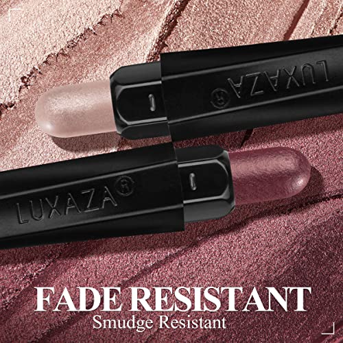 LUXAZA 3PCS Eyeshadow Stick,Matte And Shimmer Cream Eyeshadow Pencil Crayon with Crease-proof Formula,Waterproof & Long Lasting Eye Shadow And Eyeliner Pen Sets,Peach Pink