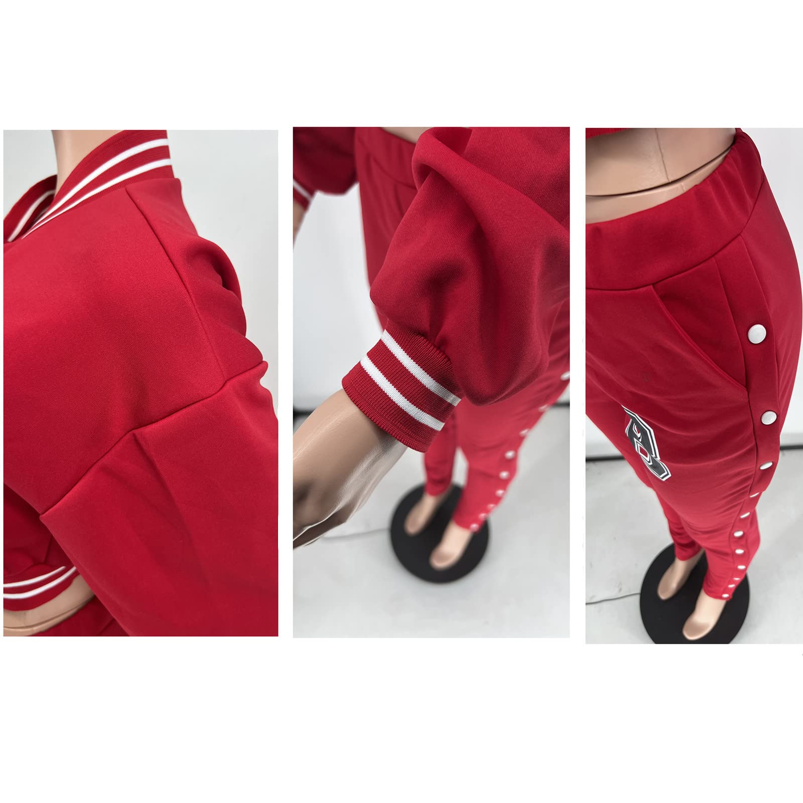 kaimimei Women Casual Varsity Jacket Sweatsuit Solid Color Button Down Jackets Pants 2 Pieces Tracksuit