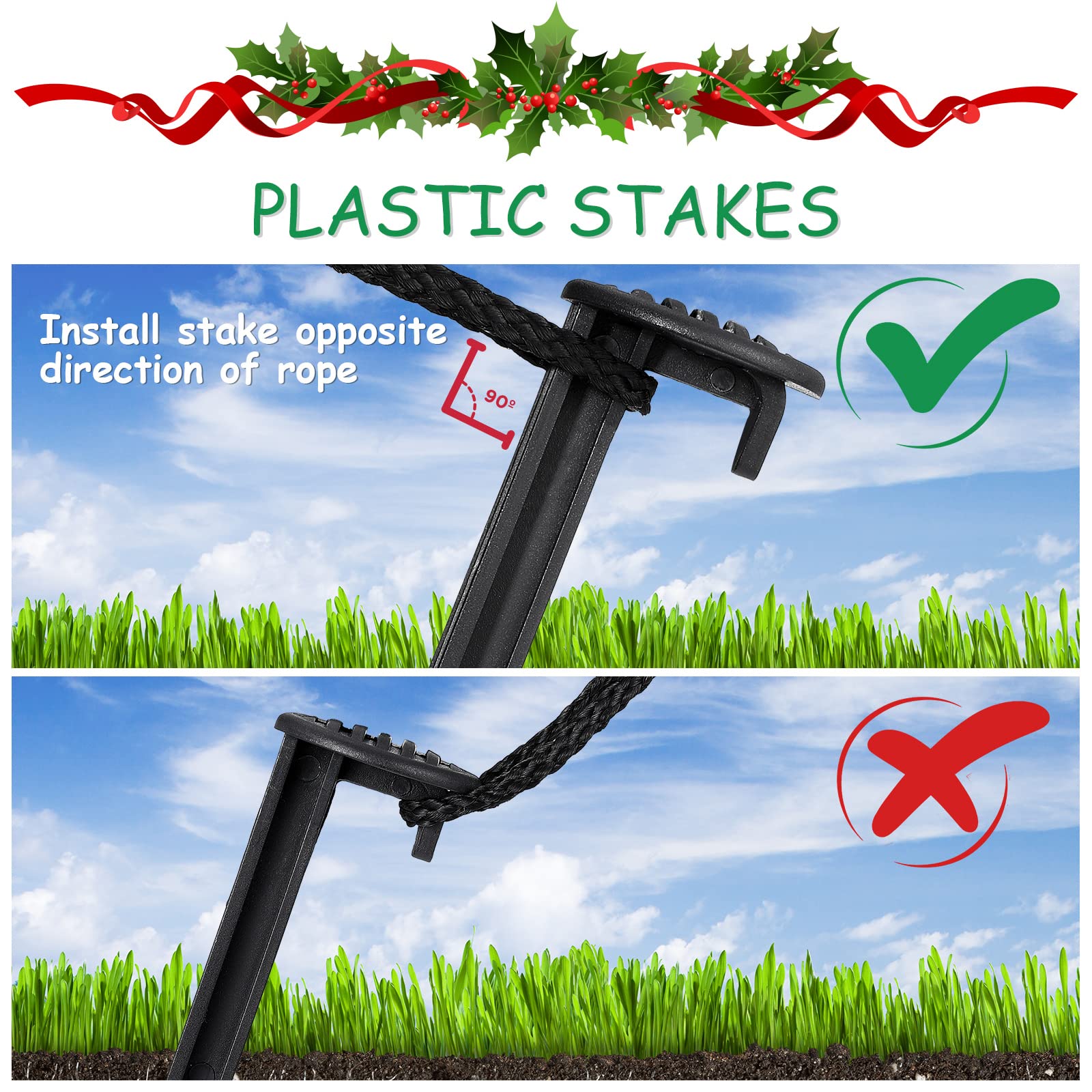Inflatable Stakes and Tethers, Plastic Stake, Tether with Hook Inflatable Spikes Replacement Yard Halloween Christmas Holiday Inflatable Decoration Accessories for Garden Home Lawn (24 Pieces)