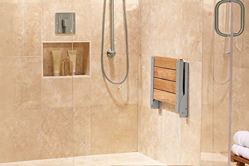 Moen Home Care Wall Mounted Old World Bronze Teak Wood Aluminum Folding Shower Seat, Wall Mounted Shower Chair, DN7110OWB