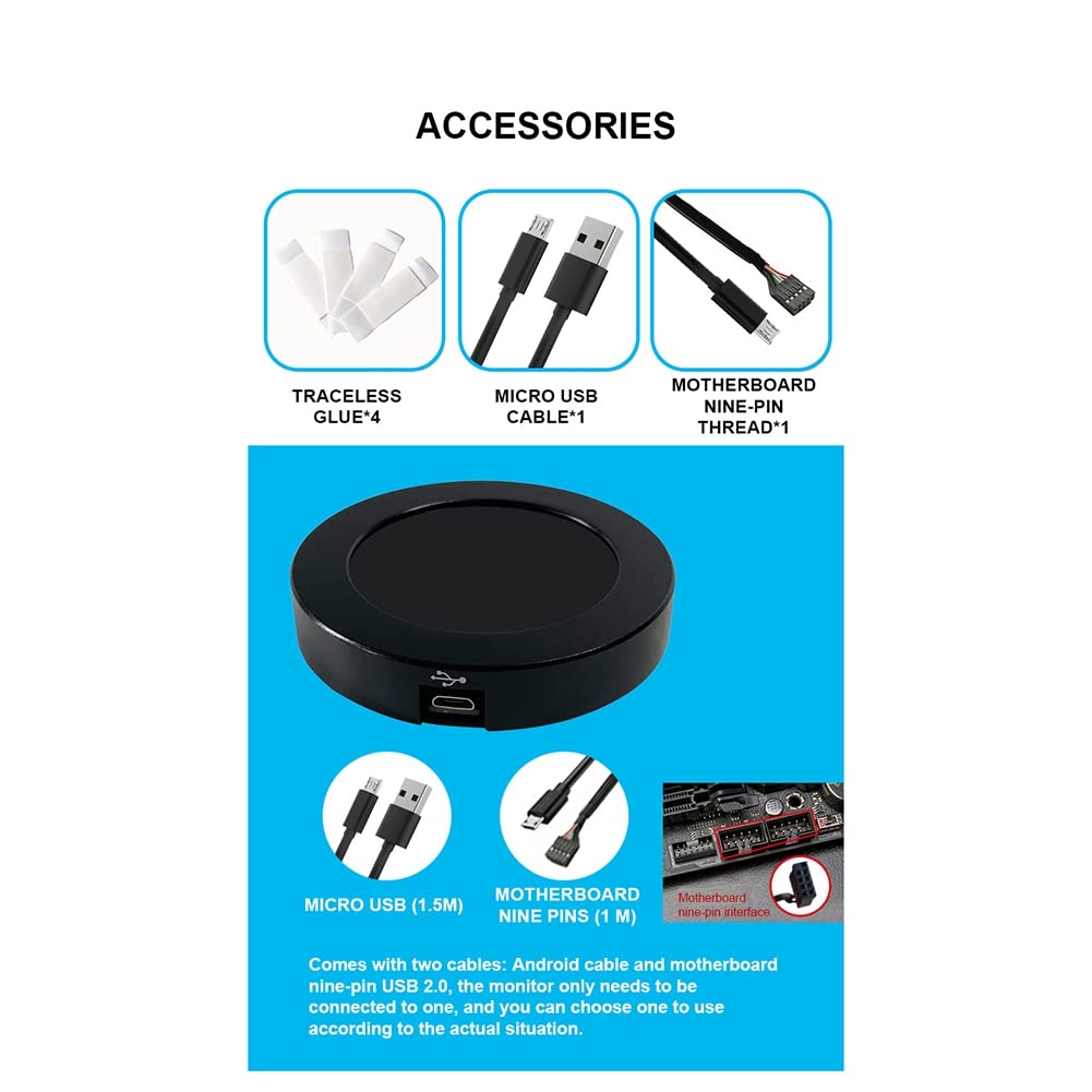 MAIKO 2.1 Inch Round Screen IPS Dynamic Display Temperature AIDA64 Circle Monitor 120/240/360 Water Cooling PC CPU AIO(Black)