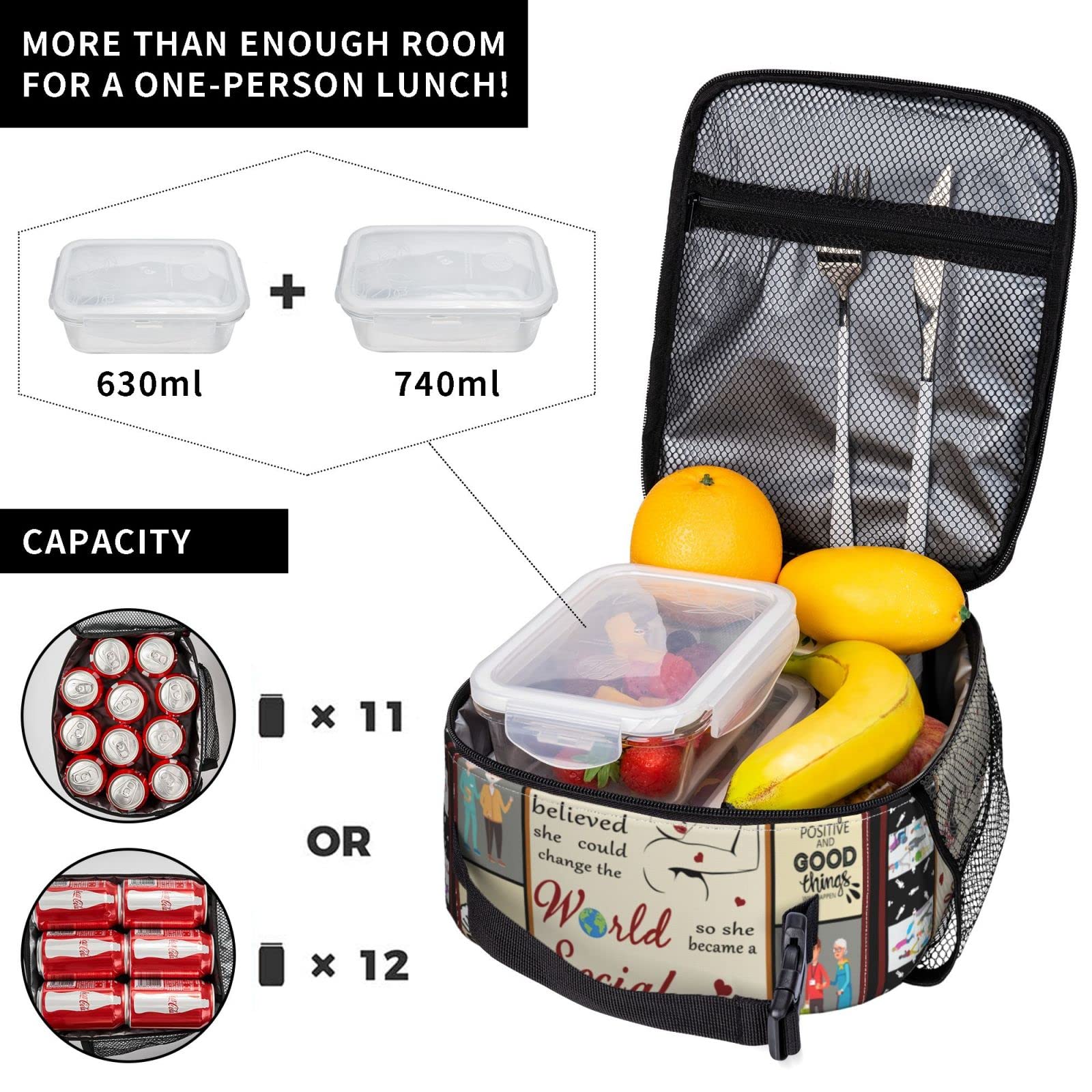 KIYIYZER Social Worker Lunch Bag Insulated Reusable Lunch Box Portable Cooler Tote Bag For Women Men Adults Work Picnic,Give A Gift To Social Work Practitioner