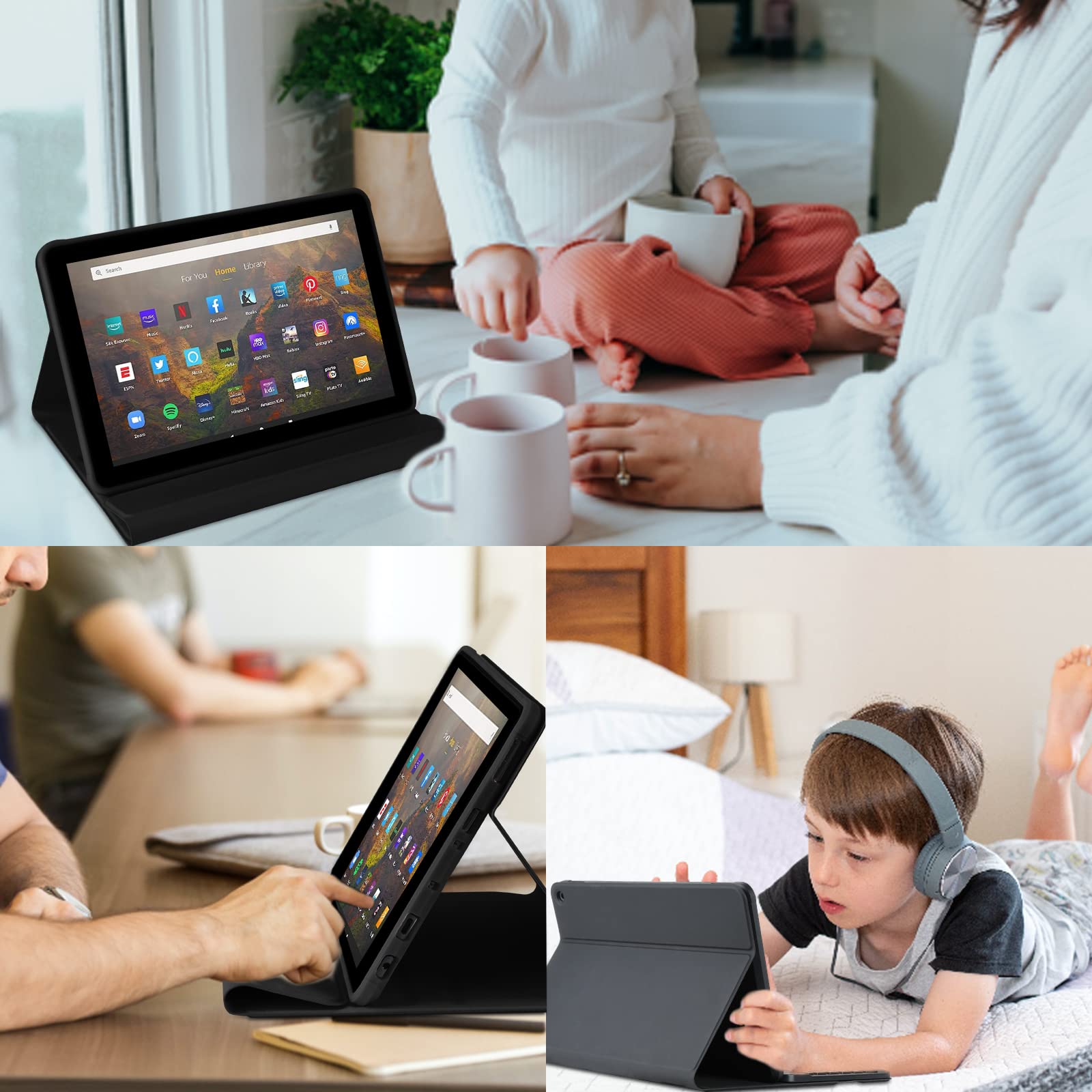 Keyboard Case for Kindle Fire HD 10/HD 10 Plus Table 2021 (11th Generation) 10.1 inch, Slim Folding Stand Cover with Wireless Bluetooth Keyboard, Fire Tablet Keyboard Case with Auto Wake/Sleep - Black