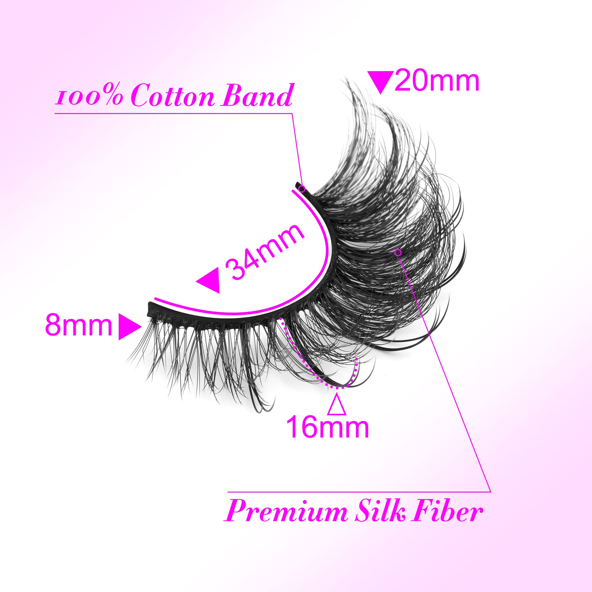 Lanflower False Lashes Fox Eye Eyelashes 8D Curl Fluffy Fairy Strip Lashes Dramatic Full Volume Faux Mink Lashes 7 Pairs
