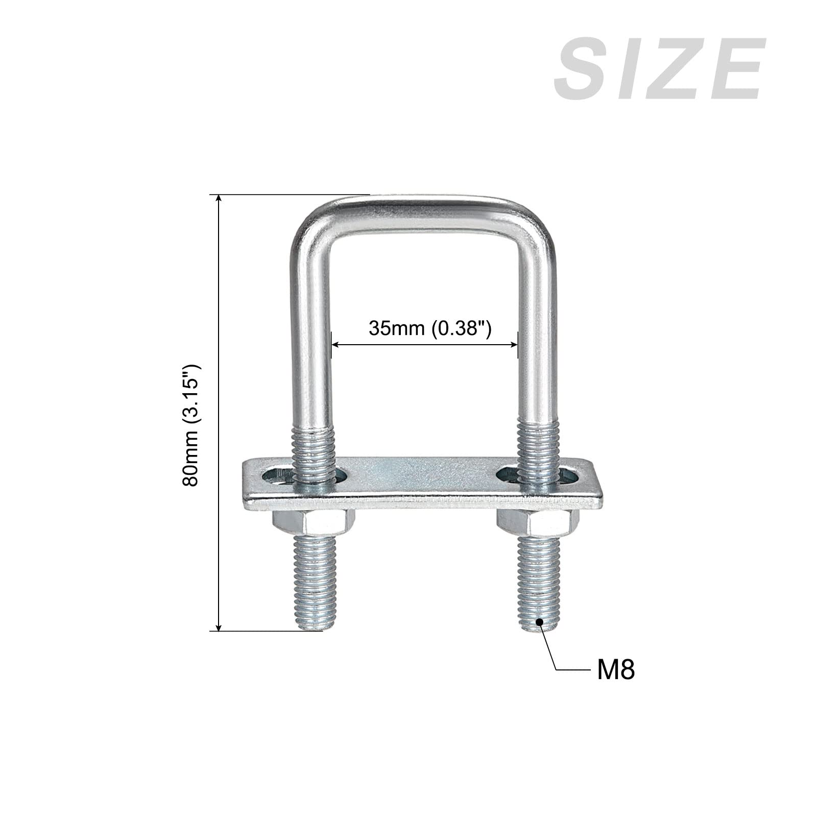 METALLIXITY U Bolts (M8x35x80mm), Square U Bolt Carbon Steel with Accessories - for Construction, Pipe