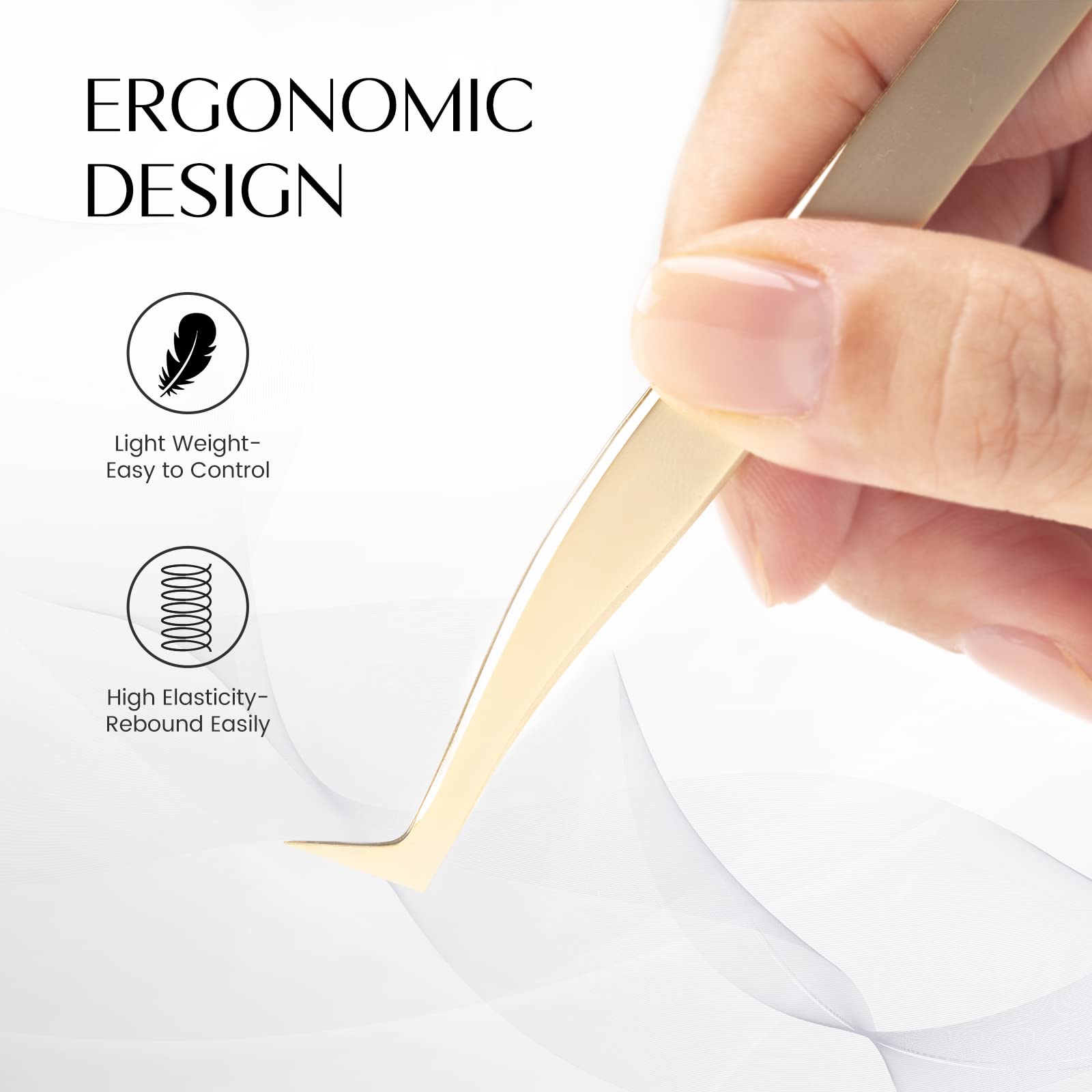 LANKIZ Lash Tweezers for Eyelash Extensions - Premium Stainless Steel Curved Tip Design for Precision Eyelash Extension Application - Non-Slip Grip for Comfort and Reduced Fatigue - L-shaped Tweezers