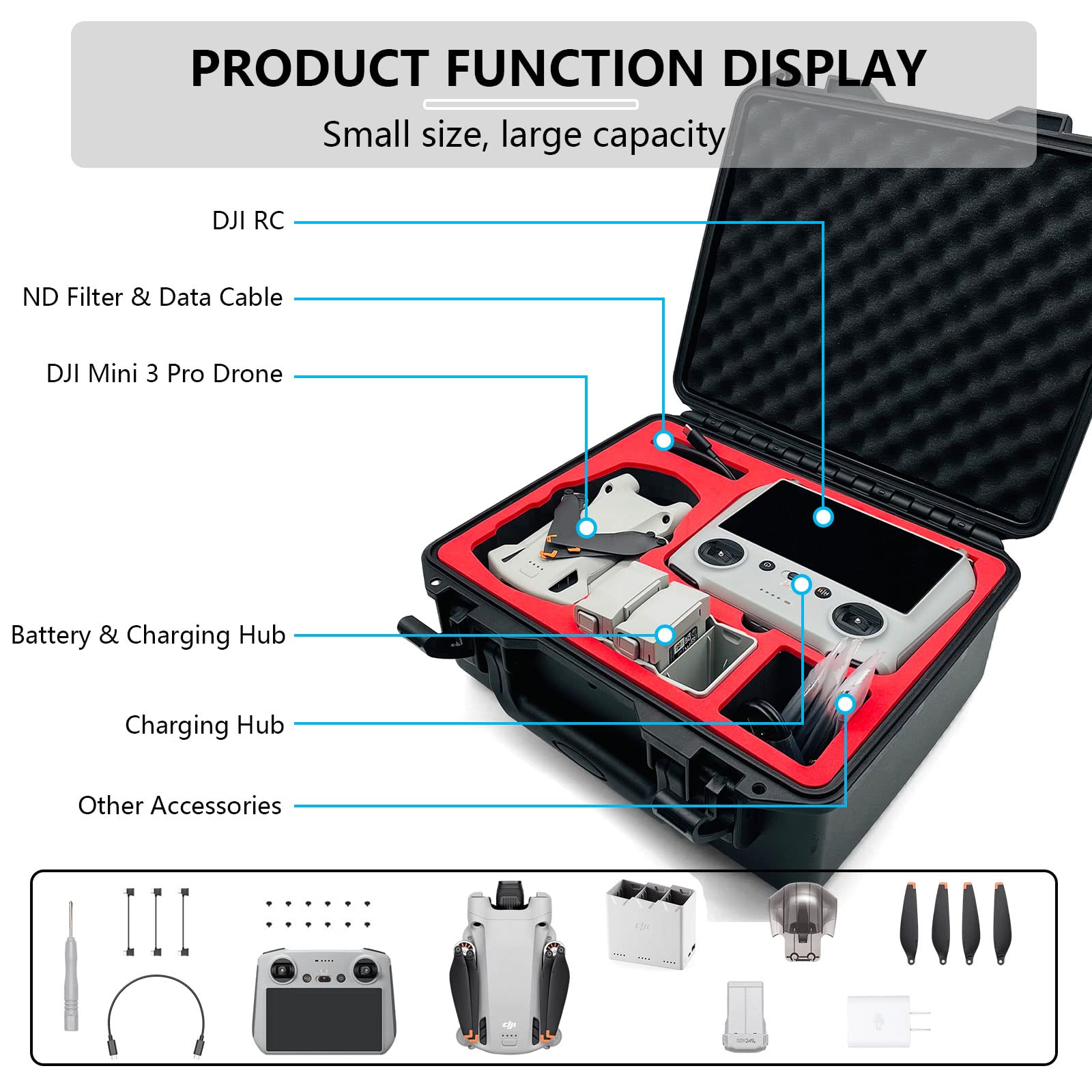 Judunmsk Hard Case for DJI Mini 3 Pro, Compact Portable Carrying Case for Mavic Mini 3 Pro, DJI Mini 3 Pro Large Capacity Case, Professional DJI Mini 3 Pro Accessories (RC)