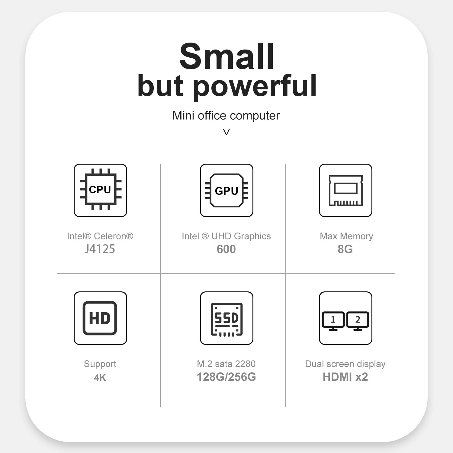 Mini PC Windows 10 for Home Office Gaming Business Mini Desktop Computer Celeron J4125 8GB DDR 128GB SSD Surpport 4K HD Dual HDMI WiFi 5 BT4.0 Gigabit Ethernet