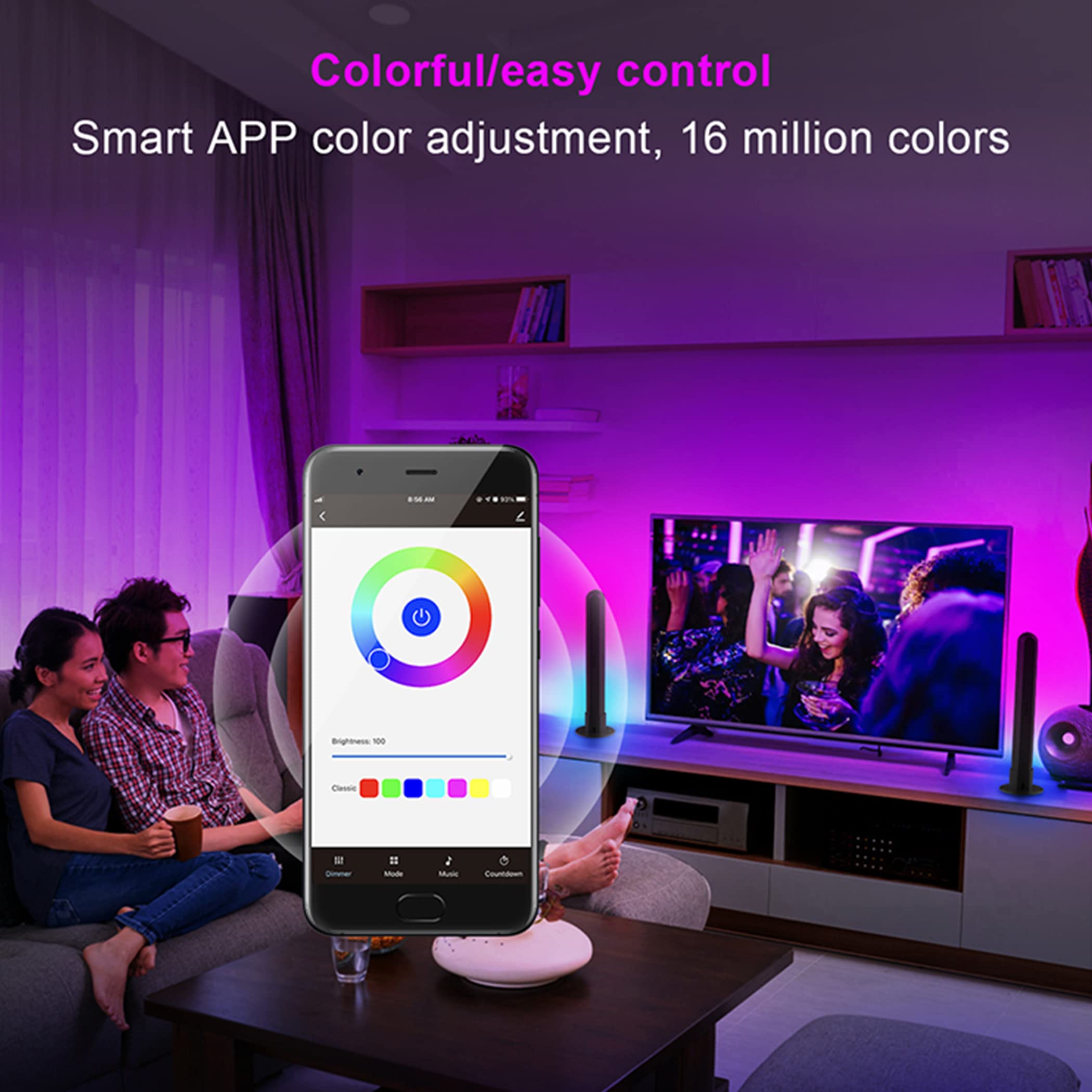 HOUANS Smart LED Light Bar - Ambient Light with Scene Mode and Music Mode, Cool Stuff for Your Room, Gaming, Party, PC, Room Decor