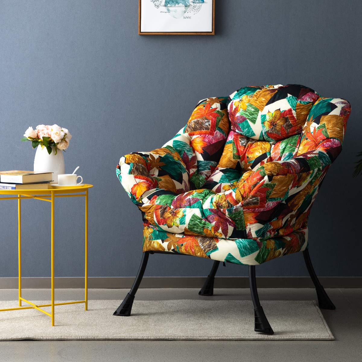 HollyHOME Modern Fabric Lazy Chair, Accent Contemporary Lounge Chair, Single Steel Frame Leisure Sofa Chair with Armrests and A Side Pocket, Maple Leaf