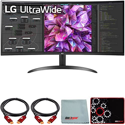 LG 34WQ60C-B 34 inch 21:9 Curved UltraWide QHD 3440 x 1440 PC Monitor Bundle with Deco Gear HDMI Cable 2 Pack + Gamer Surface Mousepad + Screen Cloth