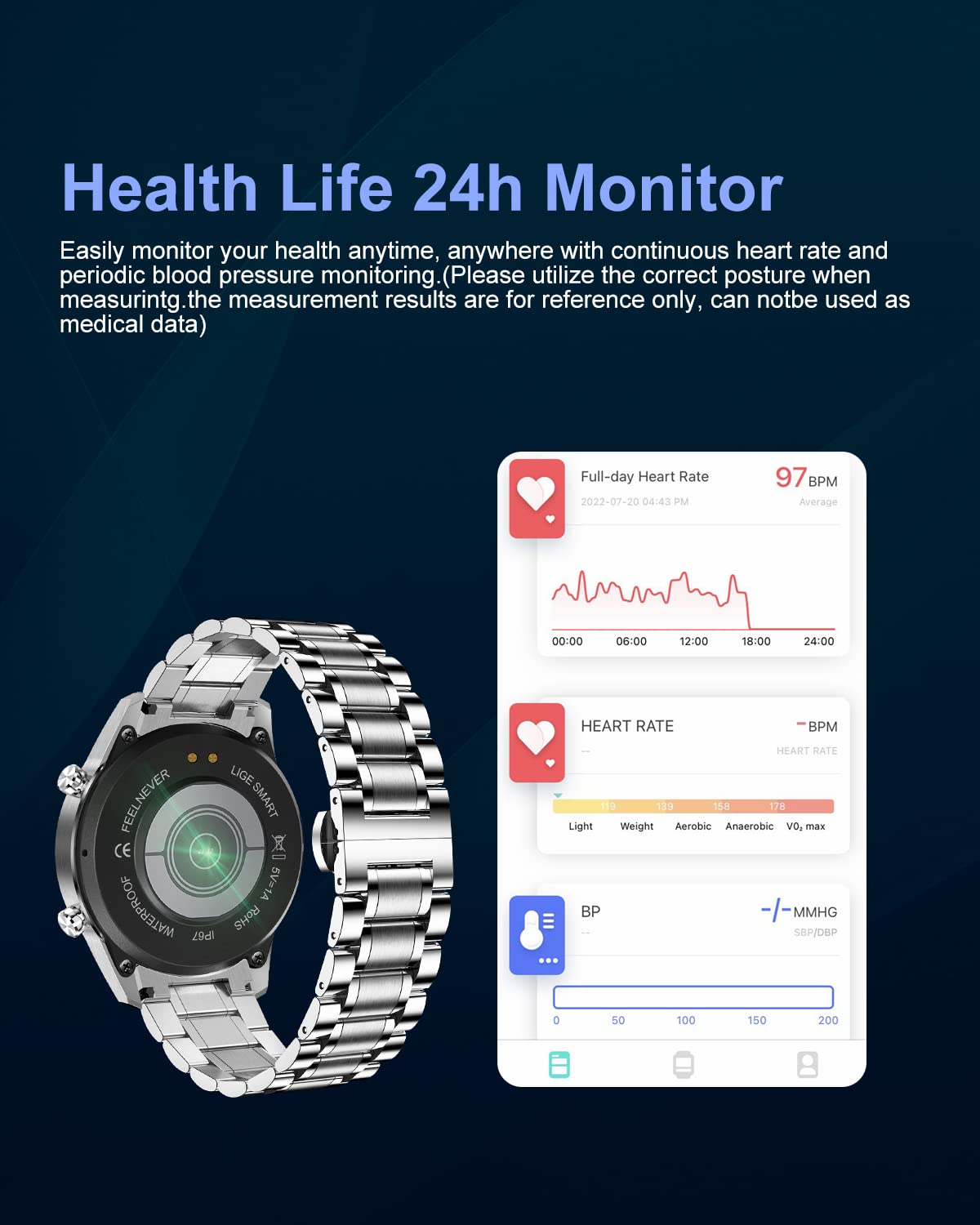 LIGE Smart Watches for Men Stylish with Bluetooth Call Message Notification Heavy Duty Big Screen Compatible with Android iOS iPhone Fitness Activity Tracker with Blood Pressure Men's Smartwatch