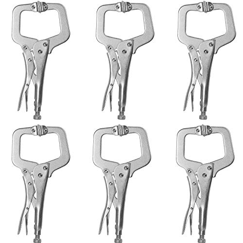 KEILEOHO 6 Pack 11 Inches C Clamp Locking Pliers with Swivel Pads, Heavy-Duty Locking Pliers, Woodworking Clamps Set, Adjustable Nickel Plated C Pliers