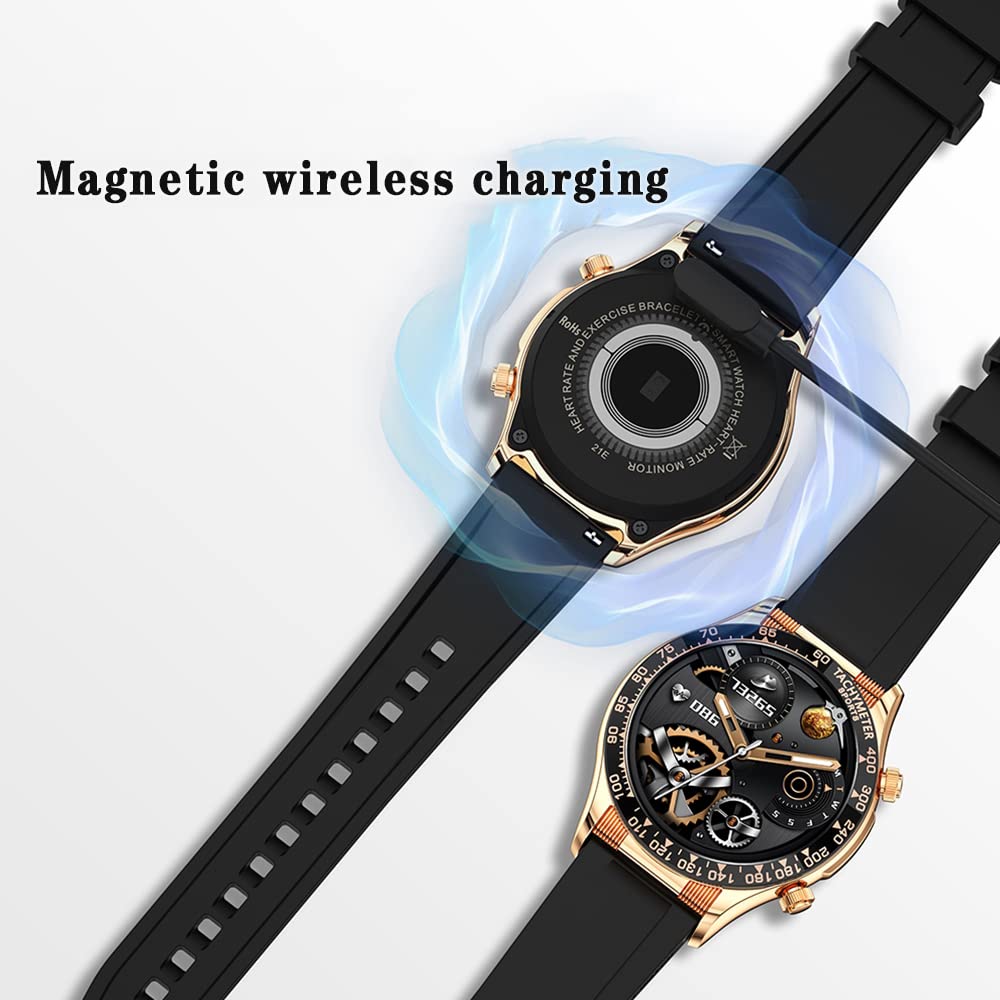 MaLageB Smart Watch for Men,1.32 Inch Round Ultra HD Smartwatch Waterproof Activity Tracker with Text and Call Sleep Monitoring Blood Oxygen for Android Phones & iOS (Gold)