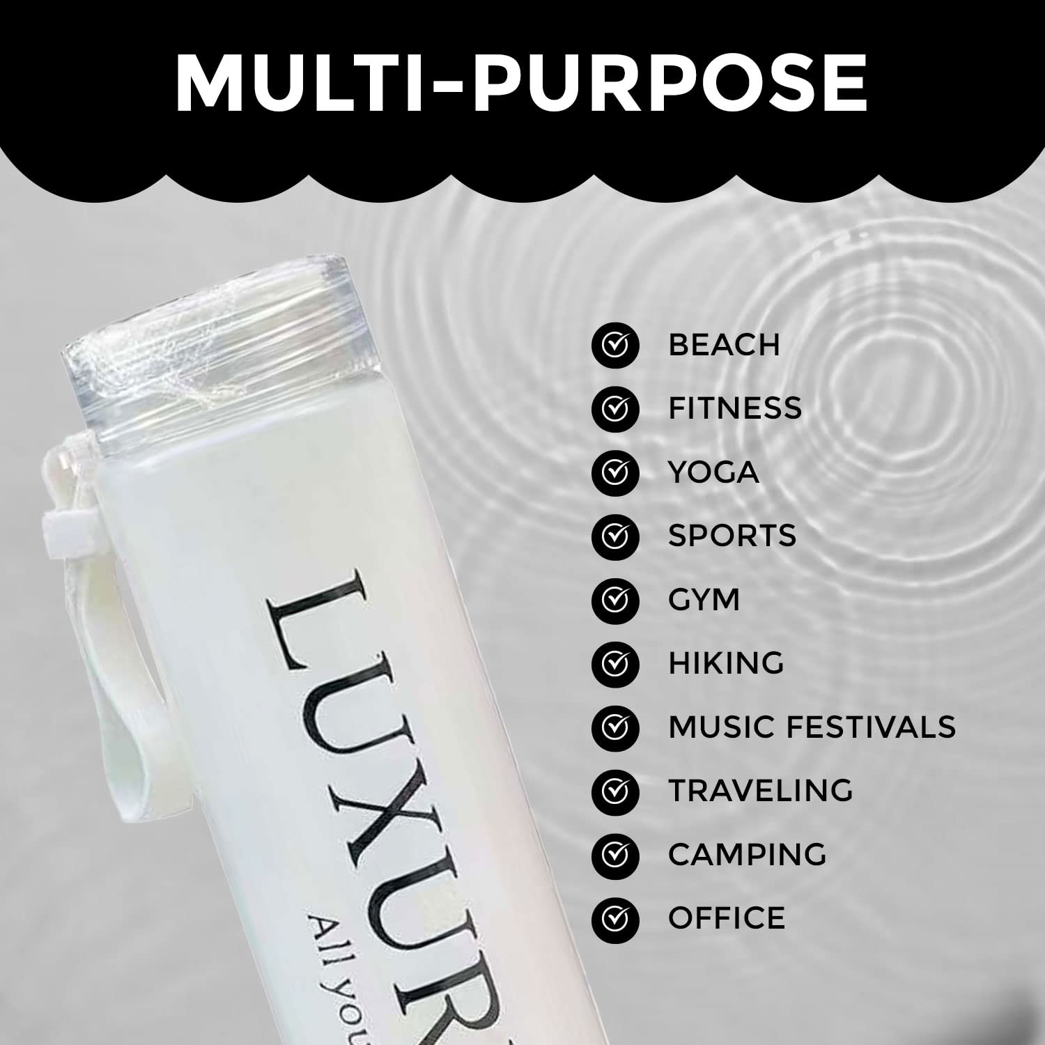 Luxury All you Need Water Bottles, Frosted Glass Drinking Bottle, Sublimation Bottle, Gradient Screw Cap Bottle With Handle Strap, Travel Water Bottle (White Gradient)
