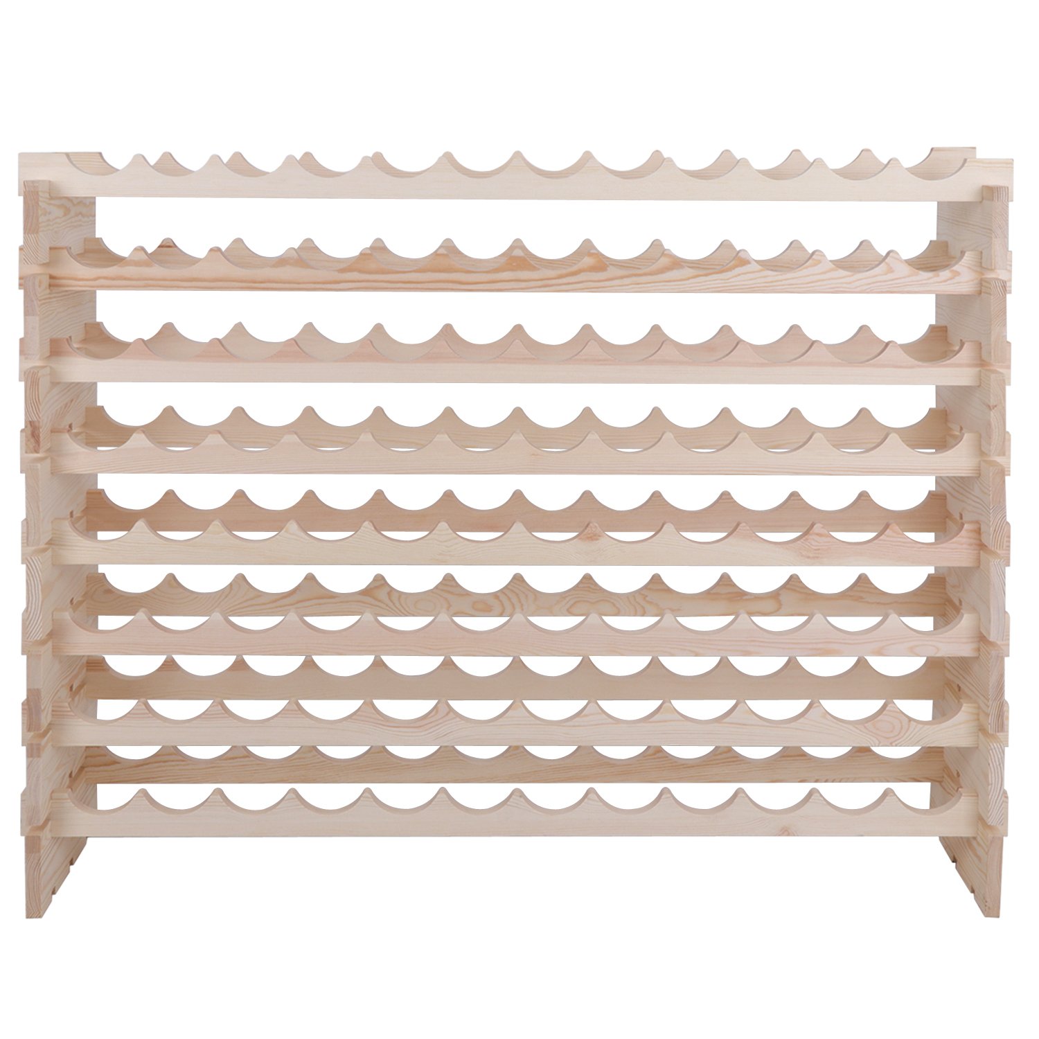 HomGarden 6 Tier Stackable Wine Display Rack Modular Free Standing Bottles Storage Stand Wooden Wine Holder Display Shelves Natural Wood Wobble-Free(8x12 Row 96 Bottles)