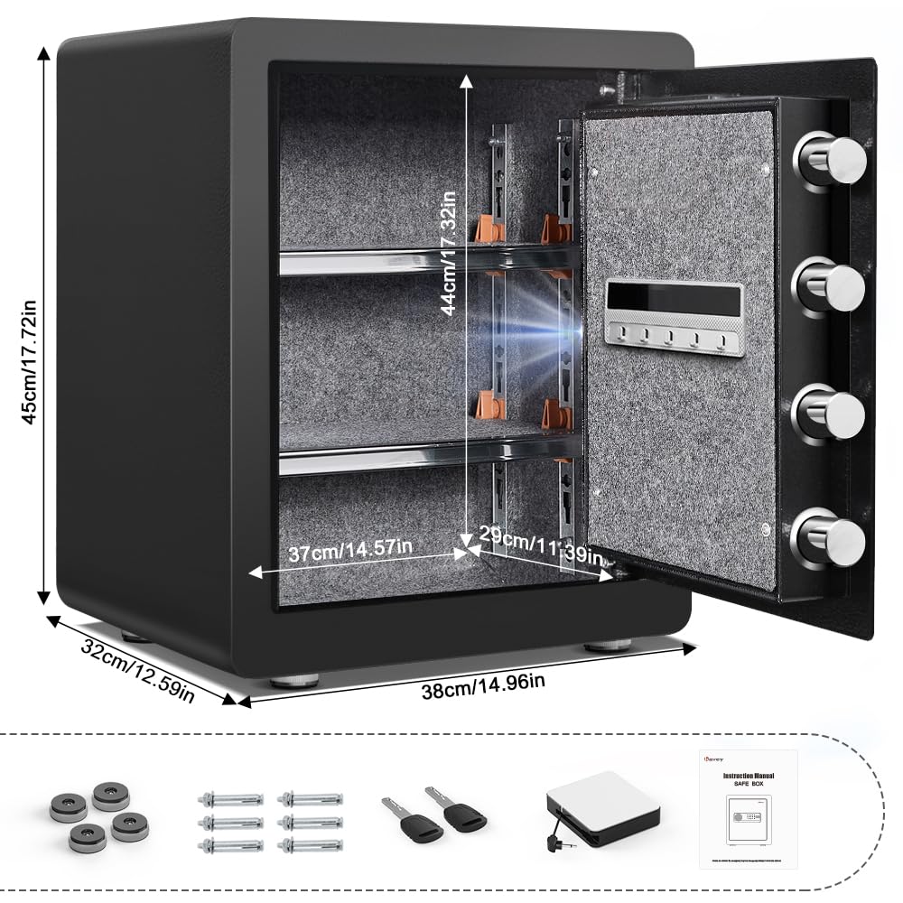 Kavey 2.0 Cub Safe Box, Home Safe with Backlit Touch Screen Keypad and Dual Alarm System, Money Safe With Mute Function and LED Light, Safe for Home Hotel Office
