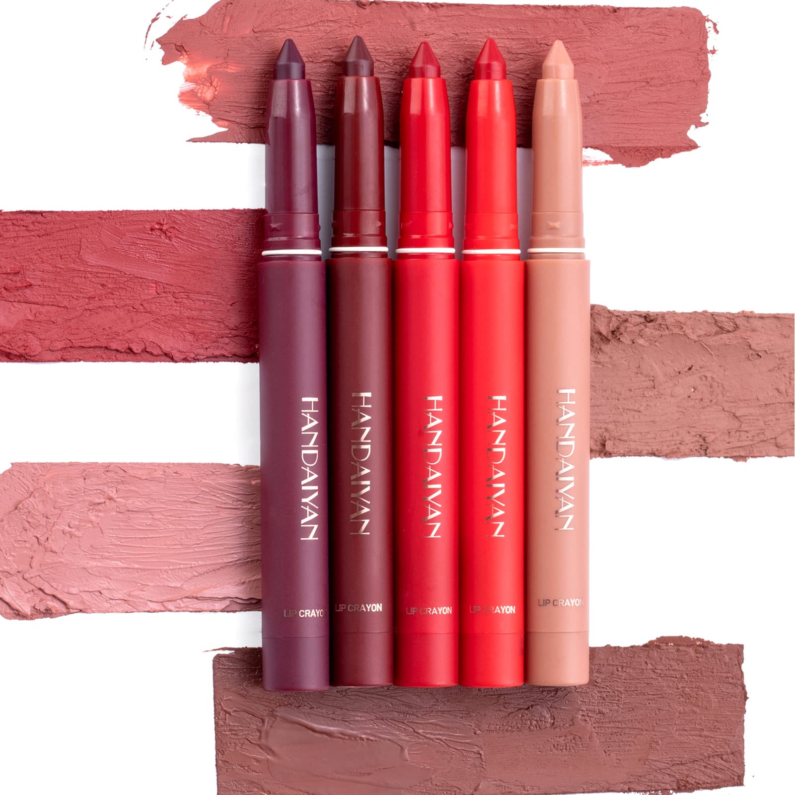 LuckNest 6Pcs Matte Nude Lipstick Set, Long Lasting Nourishing Crayon Lipstick with Built-In Sharpener, Hydrating Highly Pigmented Nude Velvety Lipstick Gift Set (A)