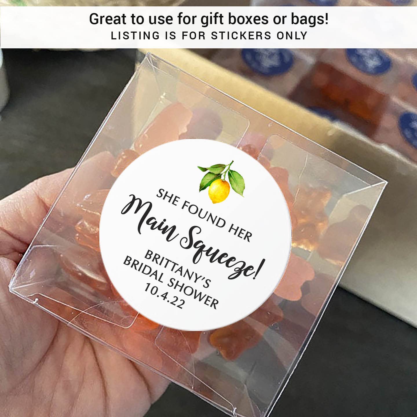 Lemon Bridal Shower Favor Stickers, She Found Her Main Squeeze, Welcome Bag Labels, Citrus Themed Bridal Shower