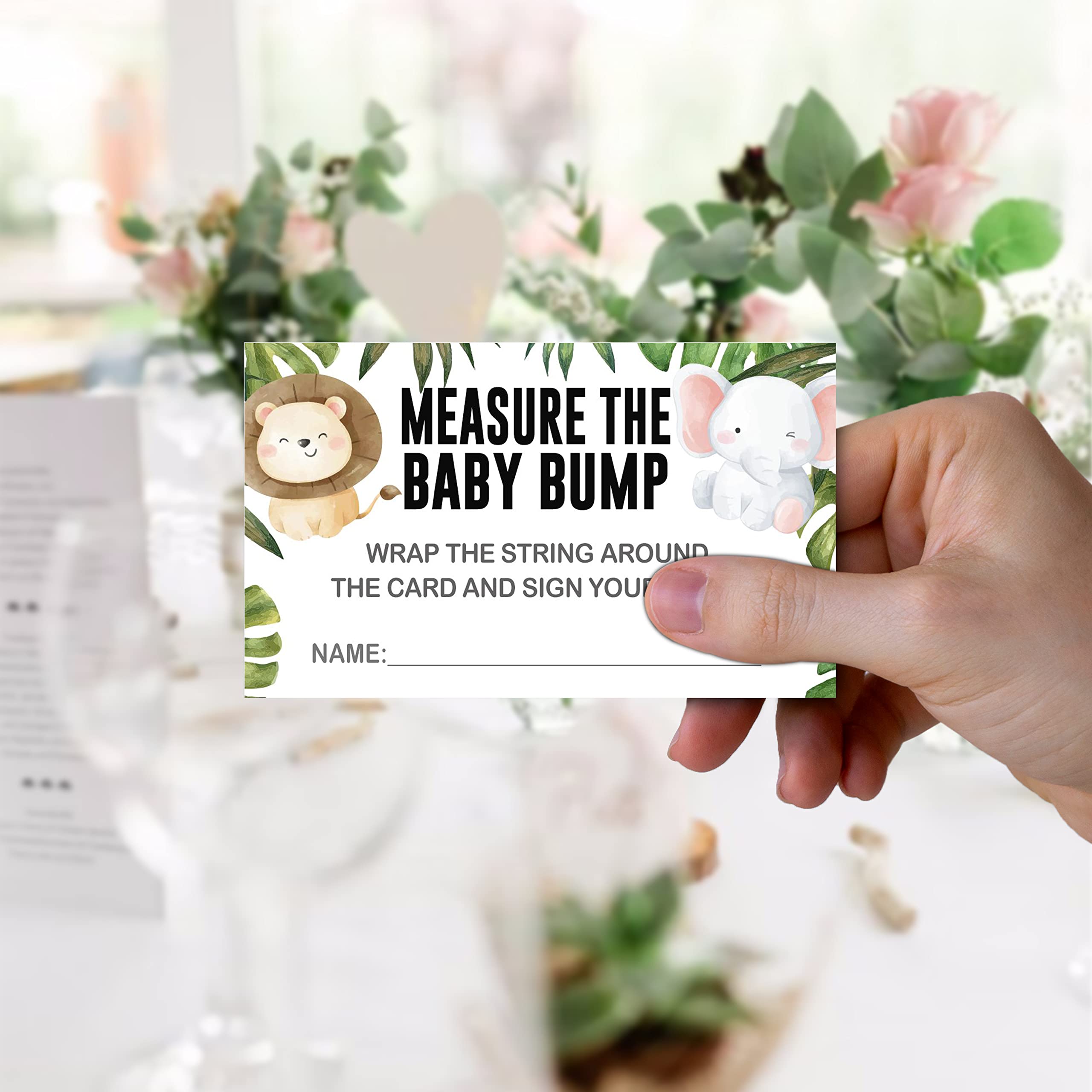 mermermu Measure Mommy's Belly Game, Jungle Animal Theme 1 Sign & 50 Guess Cards Kit