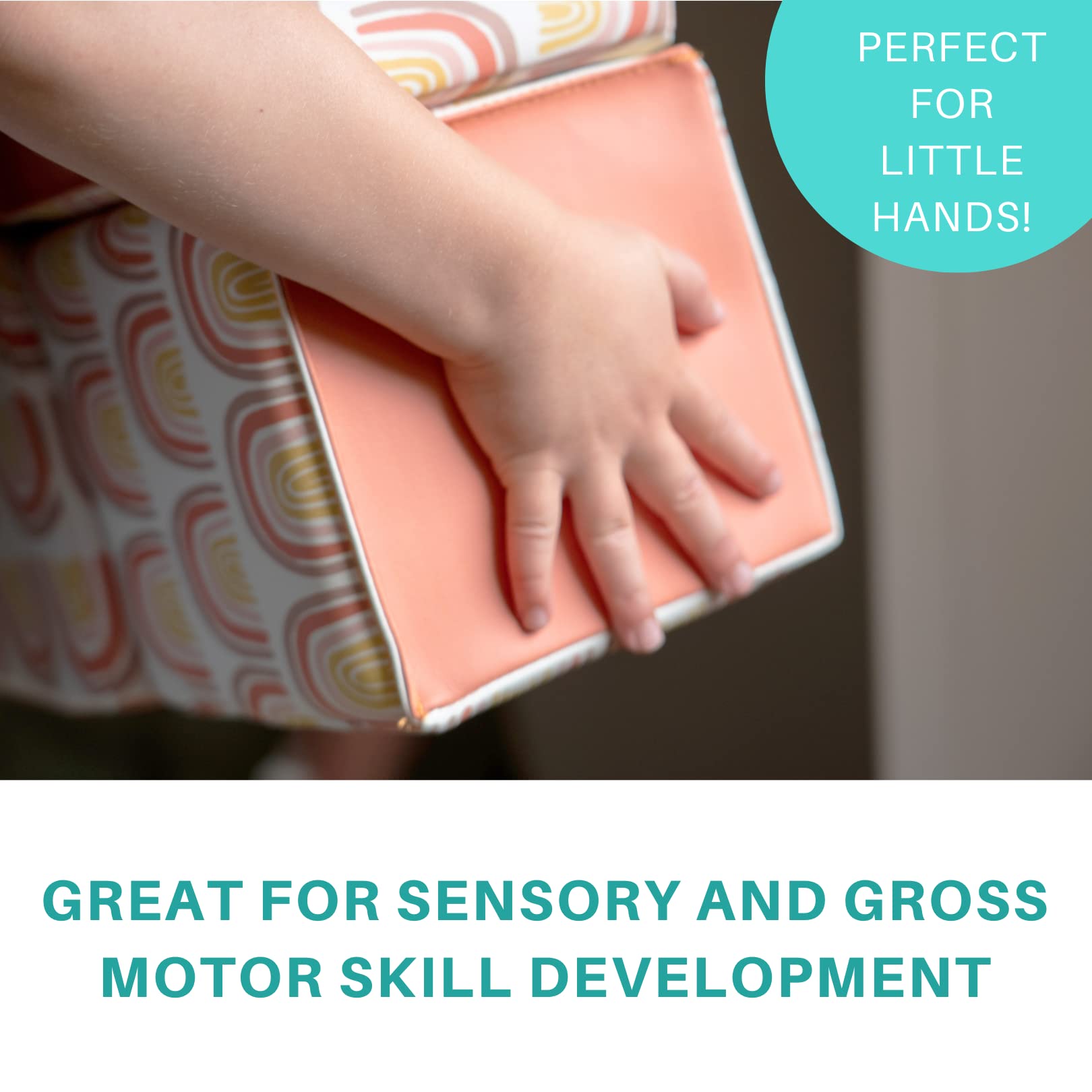 JumpOff Jo β Soft Foam Block Playset β Set of 12 Baby & Toddler Building Blocks 6"x6", Vegan Leather, Soft Play Stacking Toys for Babies & Toddlers β Boho Rainbow