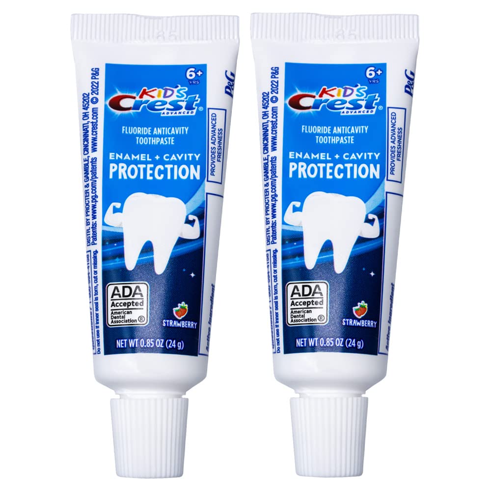Oral-B Pro-Health Junior CrossAction Galaxy Toothbrush, Ages 6+, Soft -1 Count & Crest Kids Advanced Toothpaste Enamel + Cavity Protection with Fluoride for Anticavity, Travel Size 0.85oz - Pack of 2