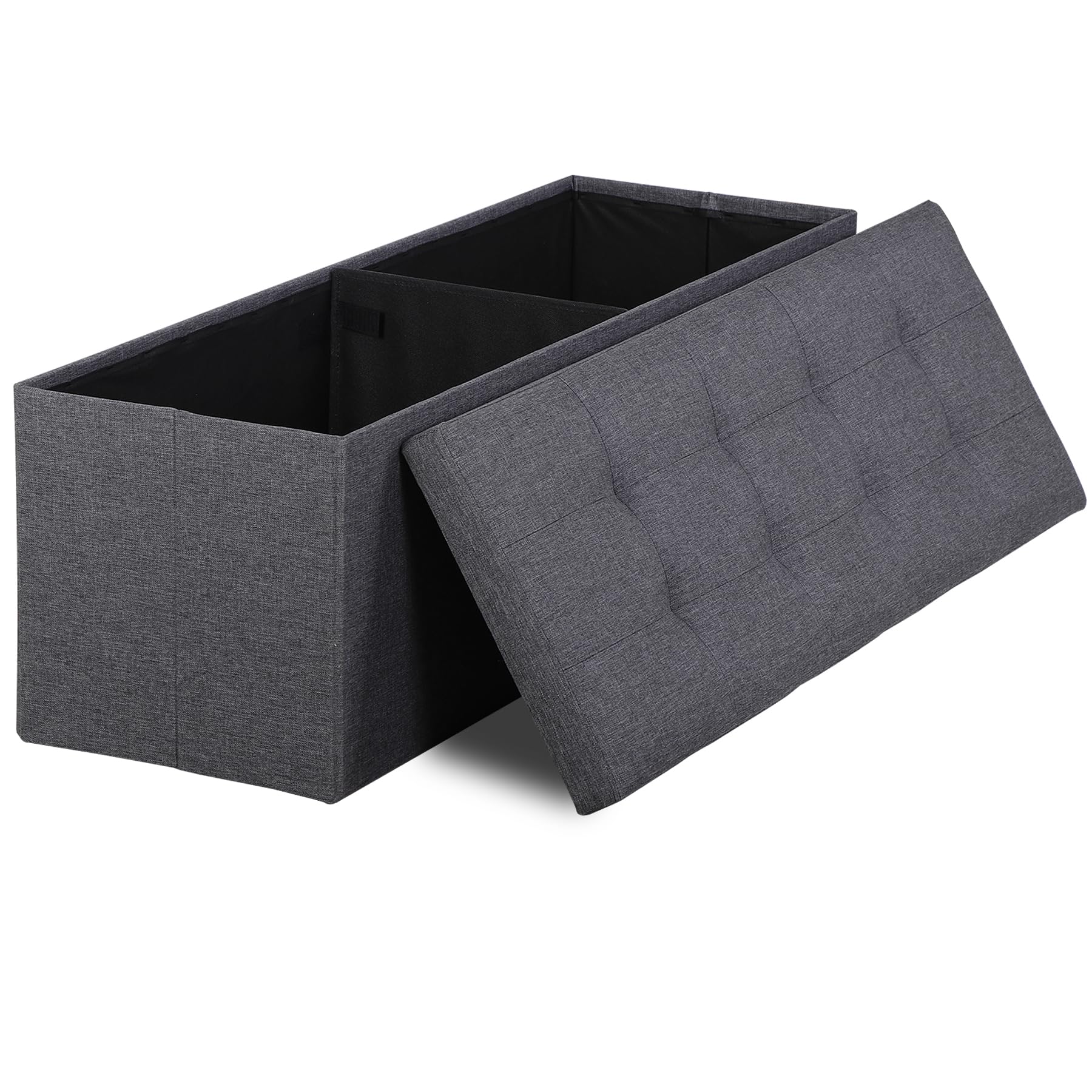 Saicool 43 Inch Folding Storage Ottoman Bench, Storage Chest Box w Divider,Long Linen Foot Rest Stool,for Bedroom, End of Bed, Living Room, Entryway,Brown