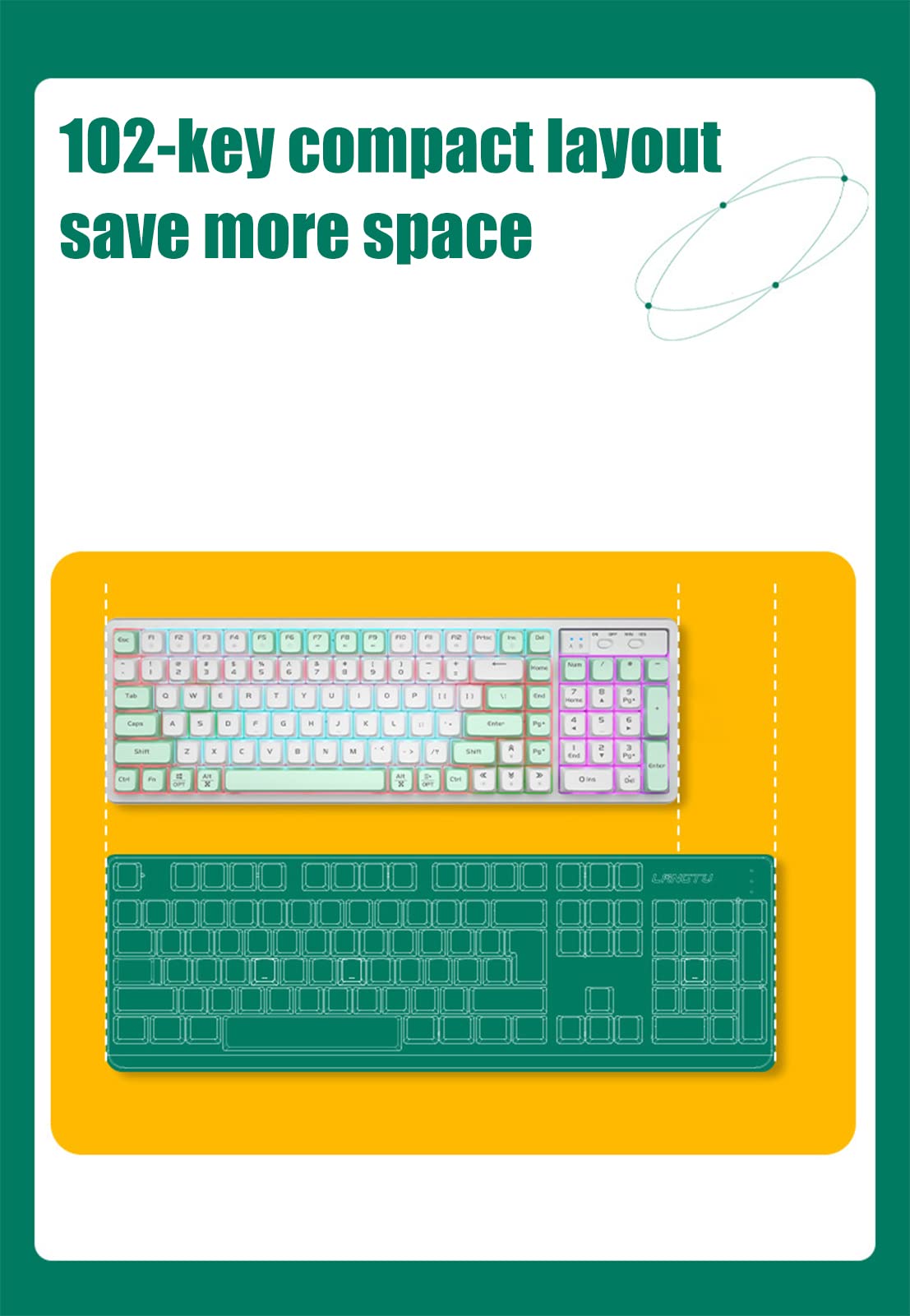 LGBN Matcha Green Mechanical Keyboard, Red Switches 102 Keys RGB Backlight Wired Hot Swap Gaming Keyboard