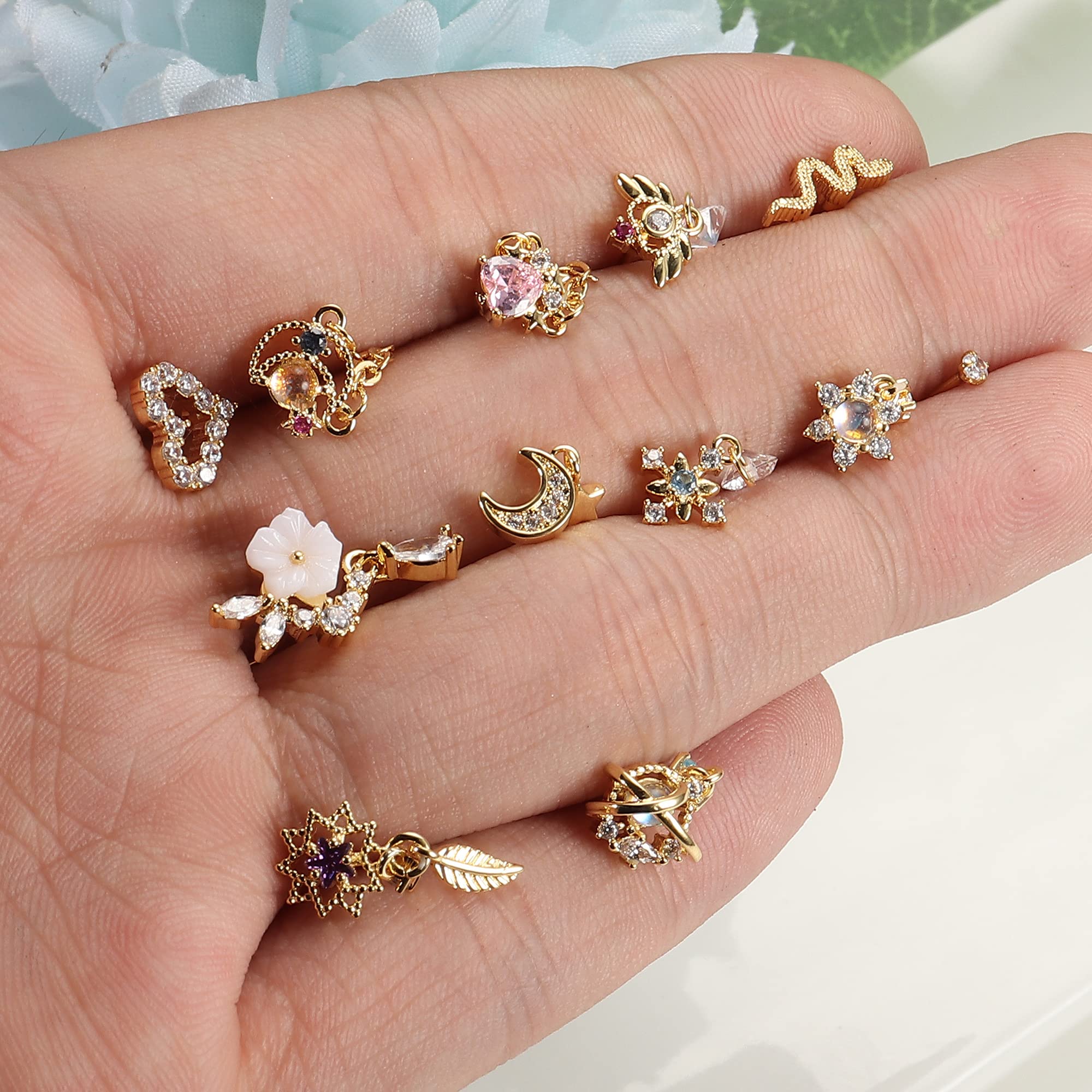 Jstyle Dangle Nose Rings Studs for Women Stainless Steel L Shaped Nose Studs Heart Arrow Feather Snowflake Wing CZ Dangling Nose Piercing Jewelry G