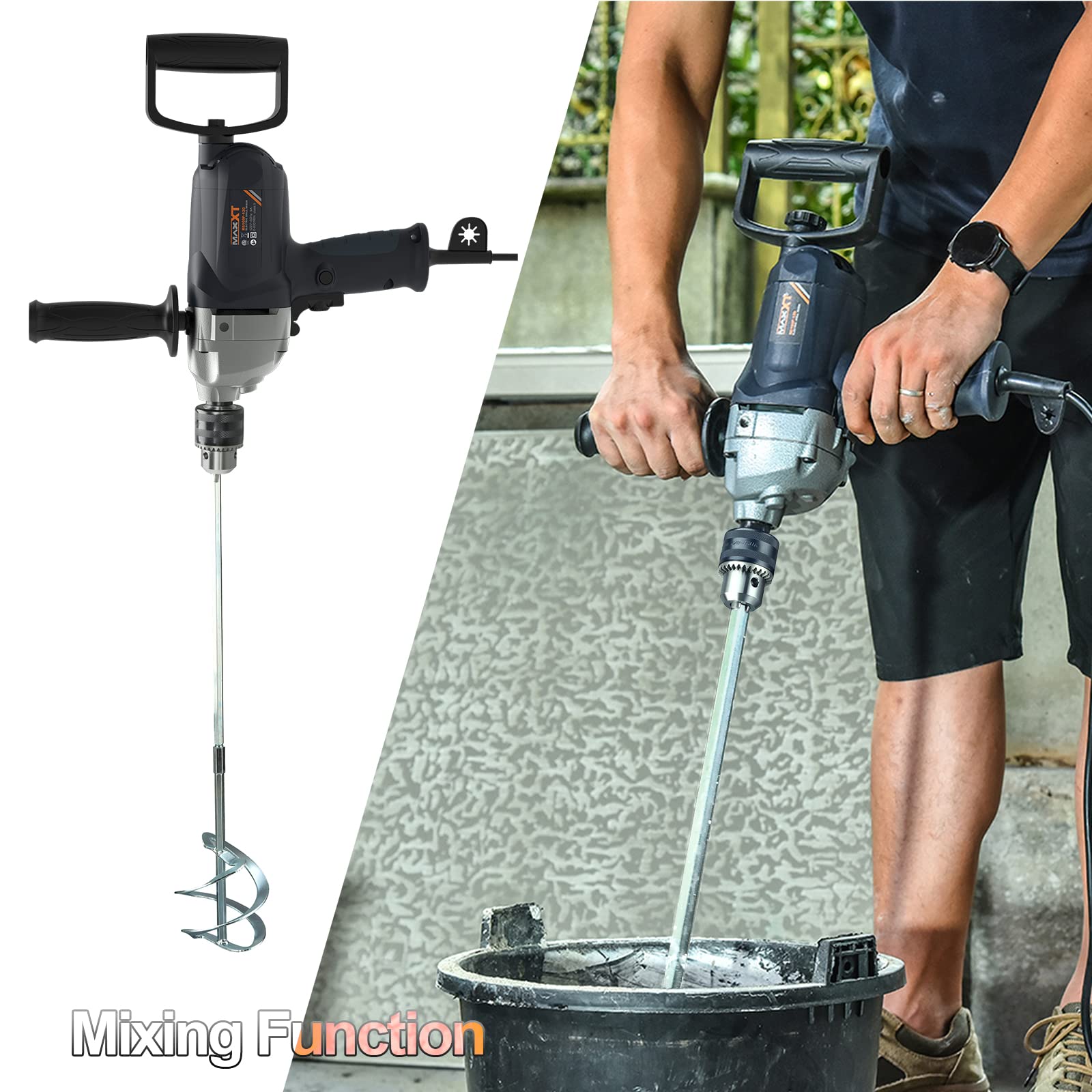 Maxxt 9A Motor Drill Mixer Set with Spade Handle 1/2 inch Electric Augers Post Hole Digging Corded Mixing Drill Machine for Drilling and Mixing