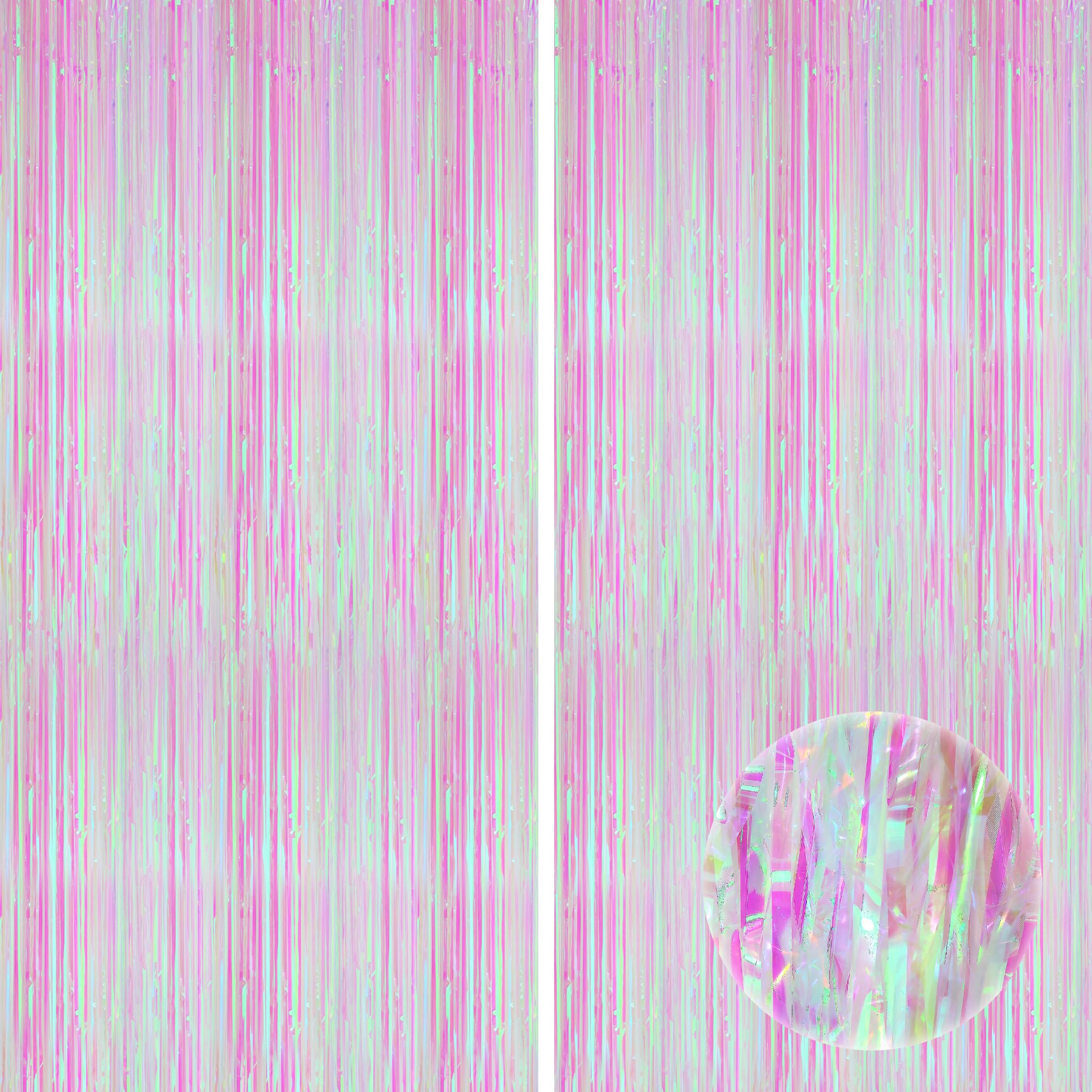 KatchOn, XtraLarge Foil Iridescent Backdrop Curtain - 3.2x8 Feet, Pack of 2 | Pink Tinsel Curtain Backdrop for Iridescent Party Decorations | Iridescent Streamer Backdrop for Pink Party Decorations