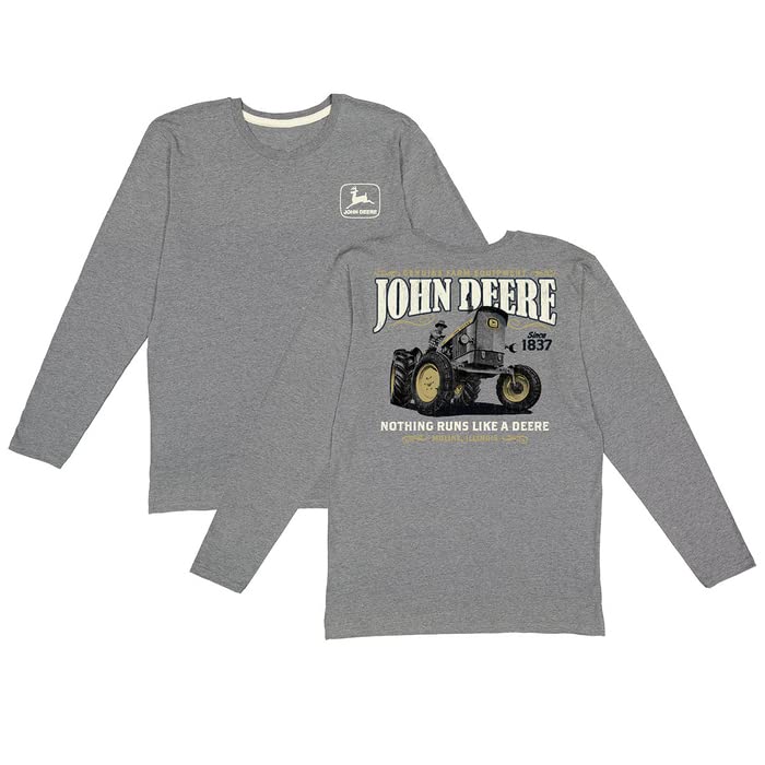 John Deere Men's Charcoal Heather Vintage Tractor Long Sleeve Shirt (Medium)