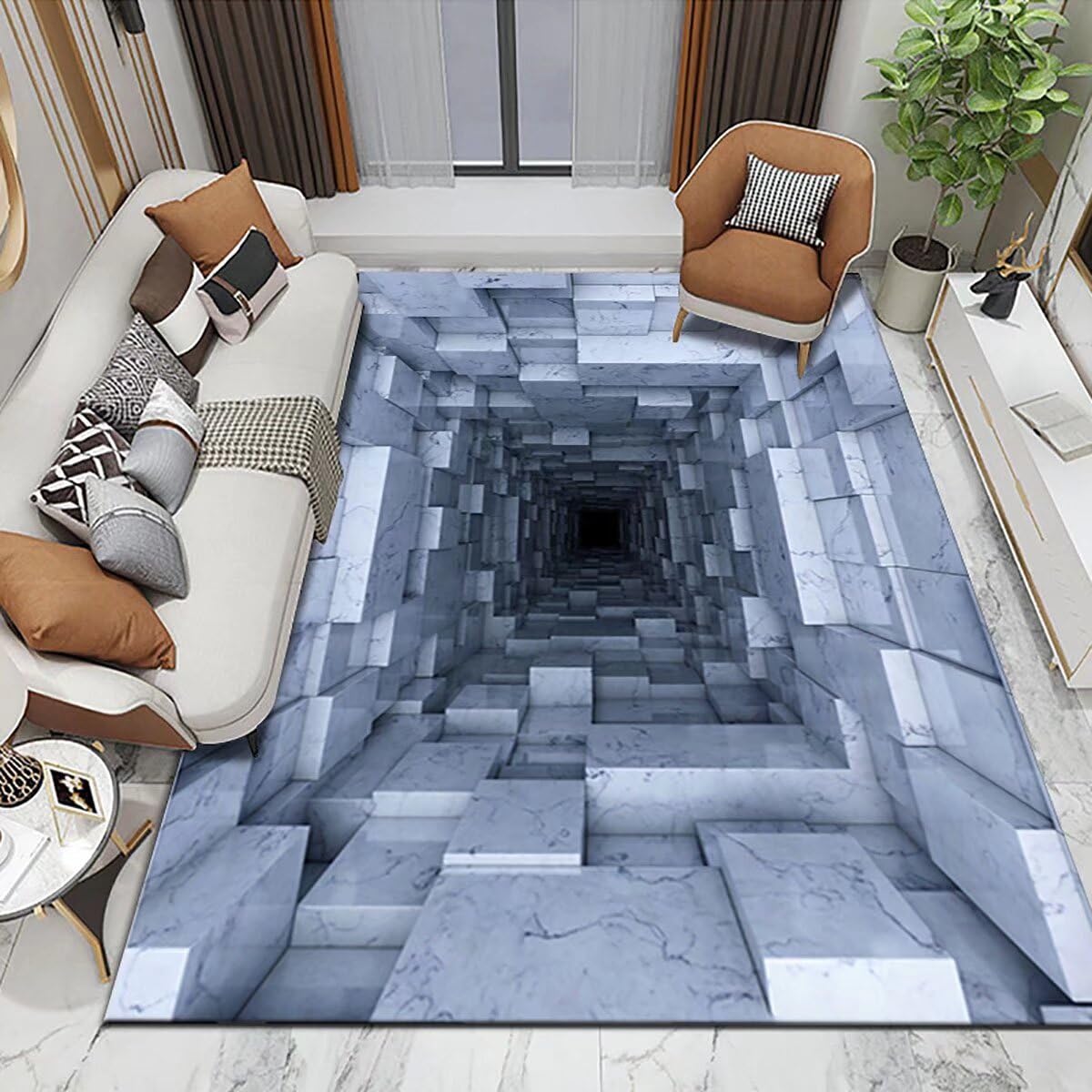 Marble Brick Bottomless Hole Floor Carpet Mat for Kids Playroom 3D Trap Optical Visual Illusion Living Room Small Area Rug Entrance Door Mats,2'x3'