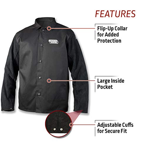 Lincoln Electric unisex adult Traditional Split Leather Sleeved Welding Jacket, black, XX-Large US