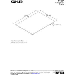 KOHLER 543949 Poise Cutting Board , Brown Medium
