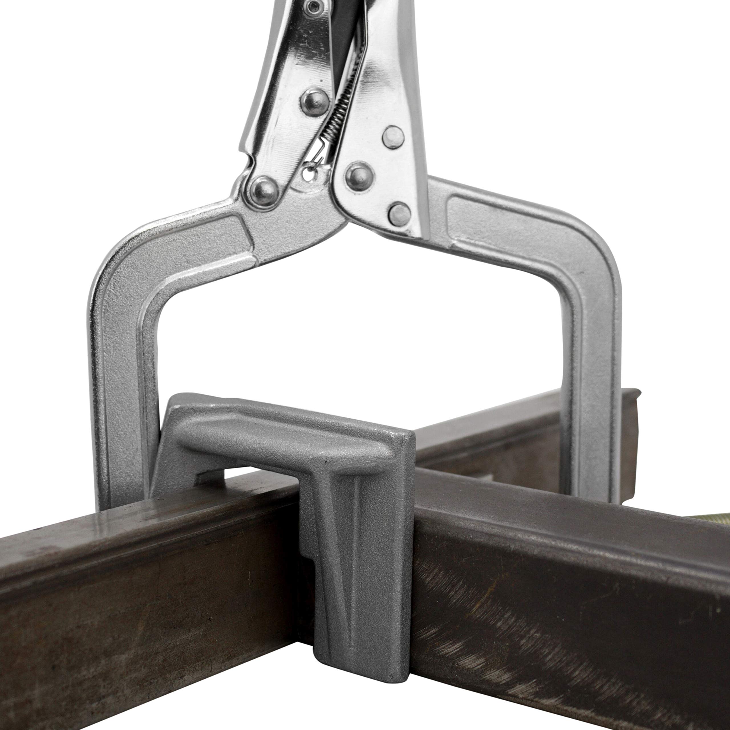 JointMaster, 90 Degree, Angle Clamping Tool, Throat Depth: 3", Max Capacity: 1-1/4", OAL: 8-1/2", Single Hand T-Joint Clamp Tool, PL634, Strong Hand Tools & Magnetic V-Pads Kit
