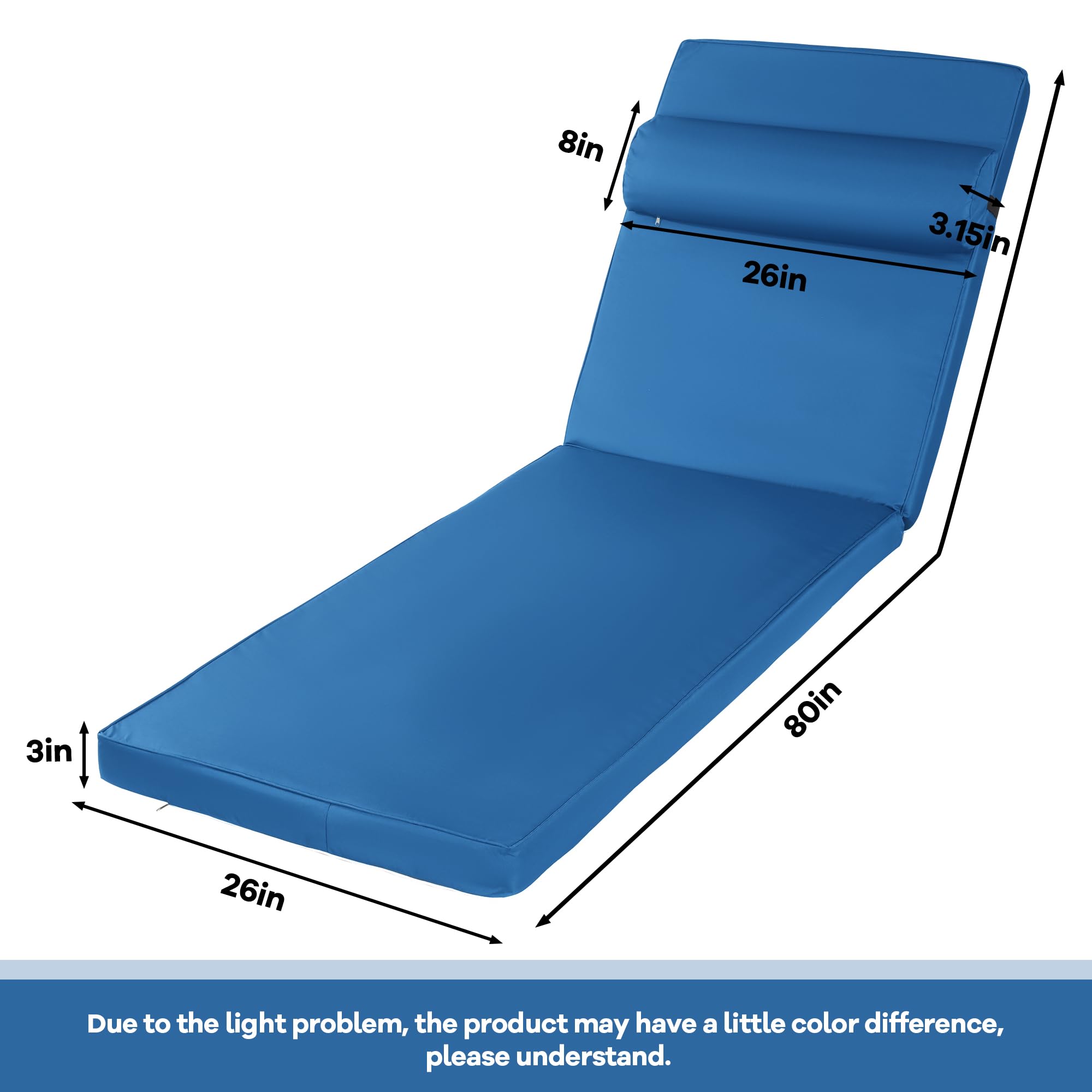 MABOZOO 2 Pack Outdoor Chaise Lounge Cushion with Adjustable Head Pillow,Waterproof & UV-Proof High Back Patio Chair Cushions,Patio Bench Cushion for Indoor Outdoor(Navy)
