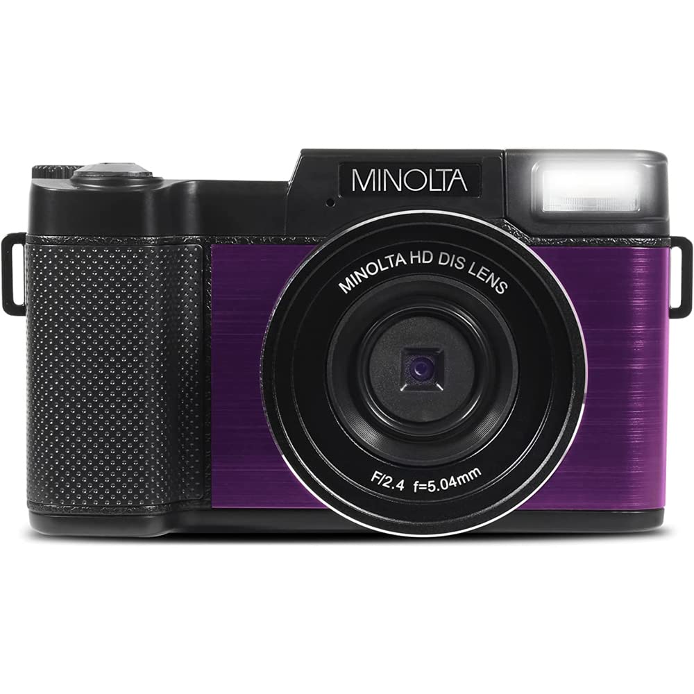 Minolta MND30-P 30MP 2.7K Ultra HD 4X Zoom Digital Camera (Purple) Bundle with Deco Photo Point and Shoot Field Bag Camera Case (Black/Red)