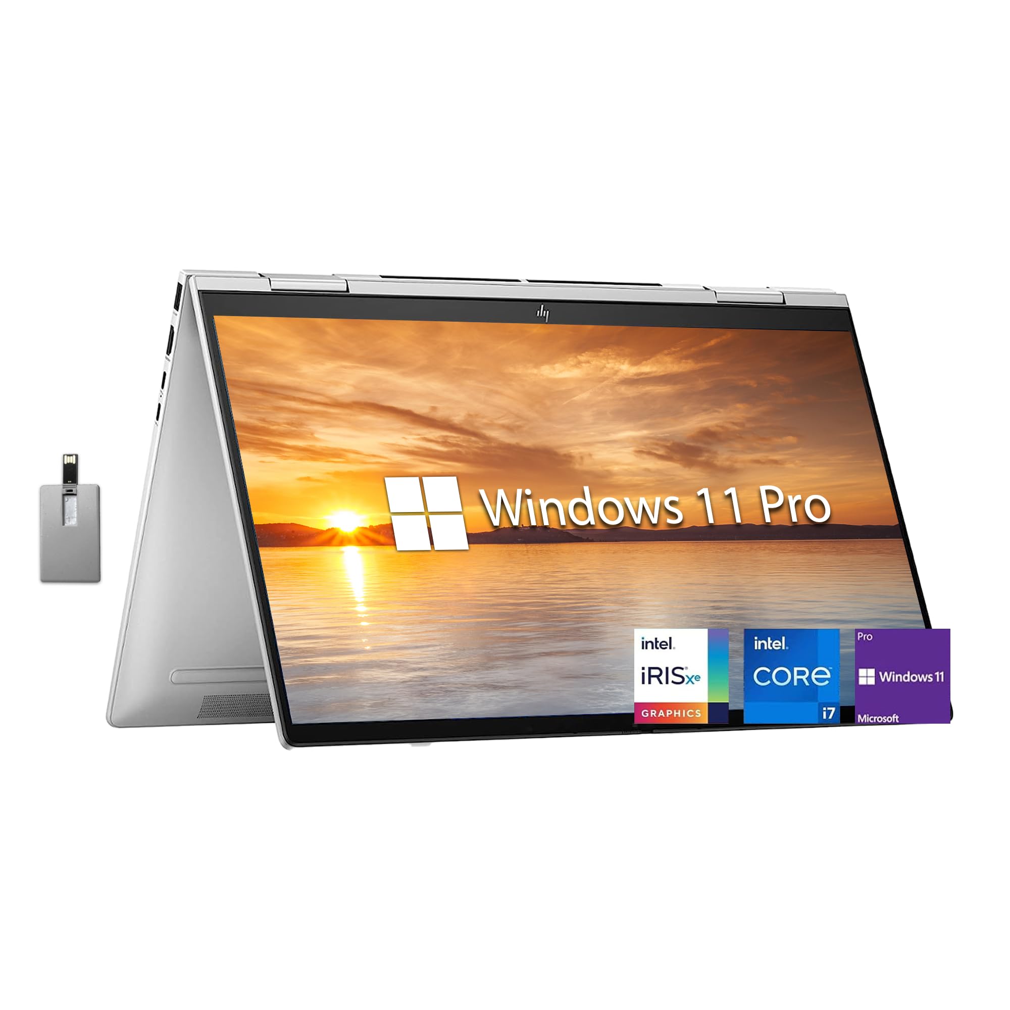 HP Envy x360 2-in-1 15.6” FHD Touchscreen Laptop, Intel core i7-1260P, 64GB RAM, 4TB PCIe SSD, Backlit KB, HD Webcam, Intel Iris Xe Graphics, Wi-Fi, Bluetooth, Win 11 Pro, Silver, 32GB USB Card