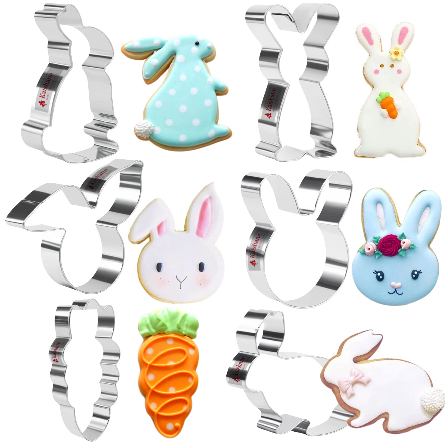 KAISHANE Easter Cookie Cutters Set - rabbit, Bunny, Carrot, rabbit face Shapes Biscuit Cutters 6 Pieces Stainless Steel