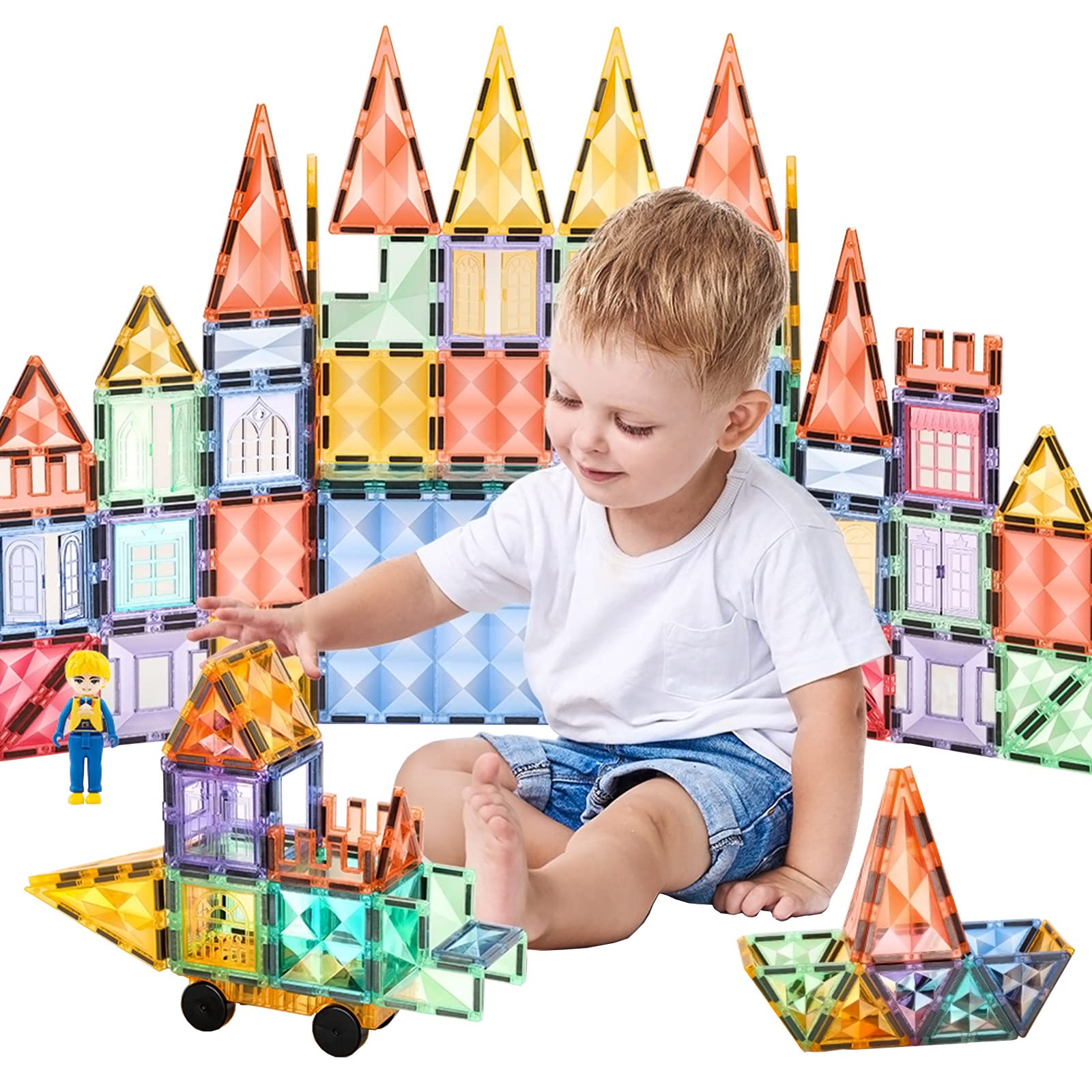 LCSH Magnetic Tiles 3D Magnet Building Blocks Construction Builder Set STEM Early Learning Educational Toys for Kids Ages 3+ Girls Boys Children (100 Pieces)