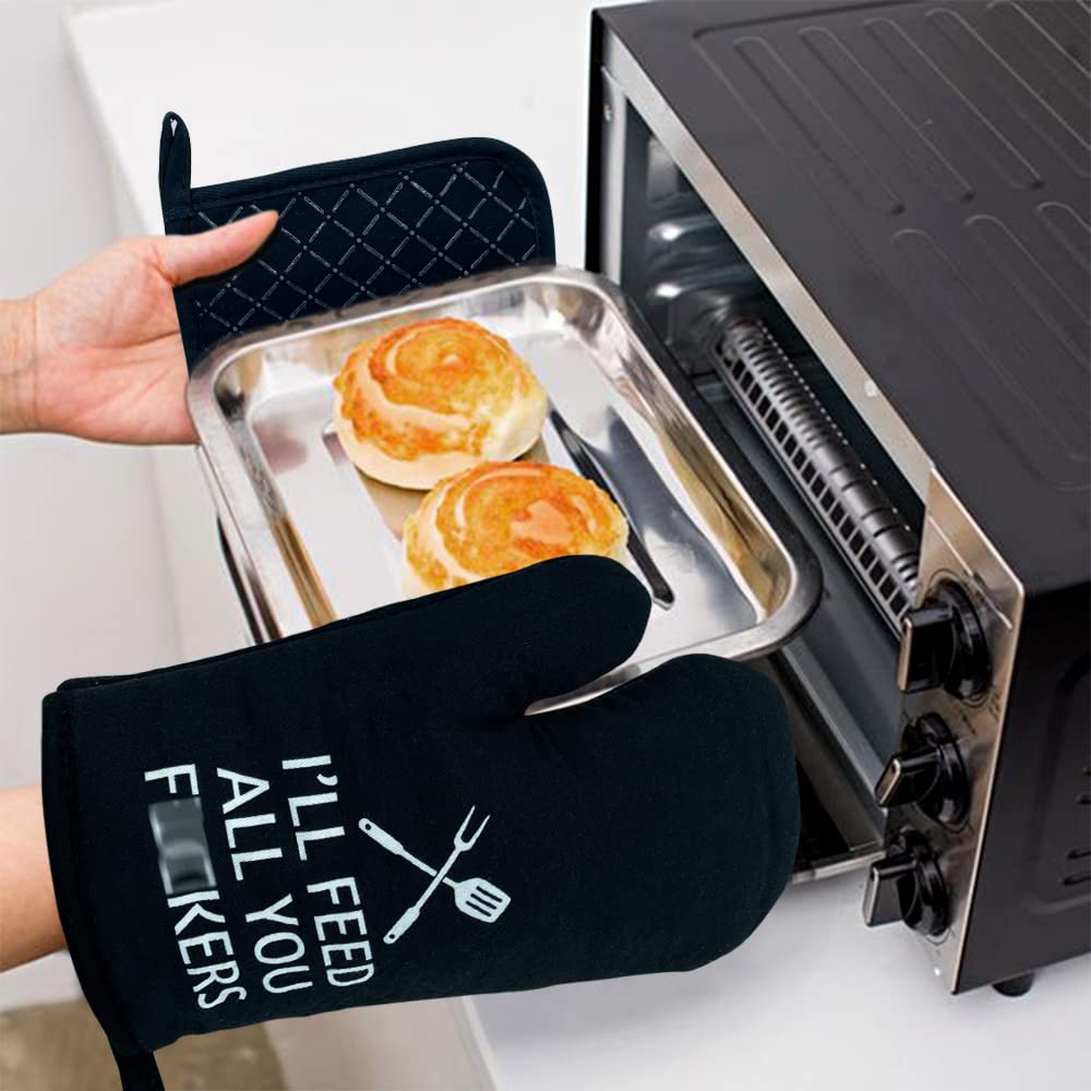 I'll Feed All You Fxxkers,Oven Mitts and Pot Holders Sets of 2,Funny Oven Mitt,Friend Birthday Gift,Birthday Gifts for Men,Gift for Chef, Lovers, Mom
