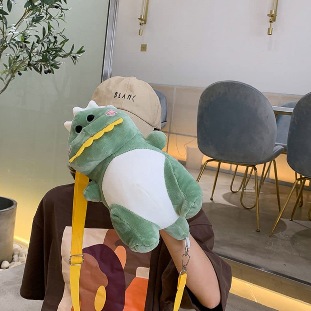 Large Cute Cartoon Plush Dinosaur Handbag Shoulder Bag Crossbody Bag Plush Lovely Shoulder Strap Shoulder Bag(green)