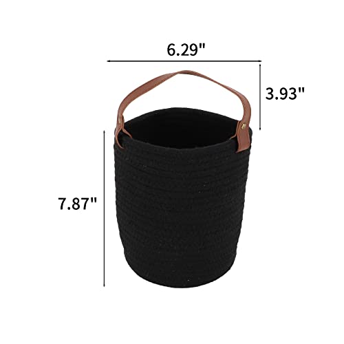 JJSQYLAN Hanging Basket(2Piece) Wall Woven Cotton Rope Storage Basket with Leather Decorative Baskets Organizer for Kitchen Office Bedroom,Plants,Towels, Toys