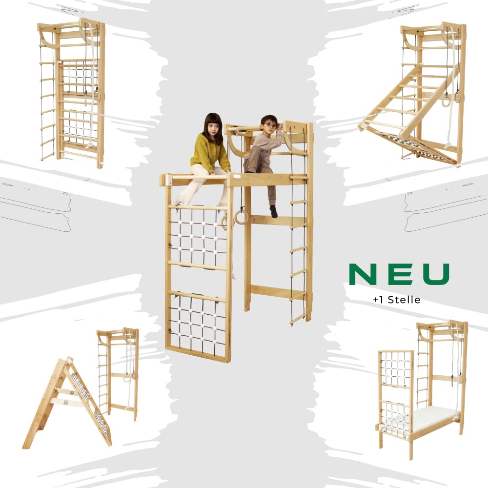 Kidsmont Wall Bars Slim 9-in 1 up to 150 KG Removable Foldable Climbing Frame Climbing Wall Cot Gray Blue White (Gray)