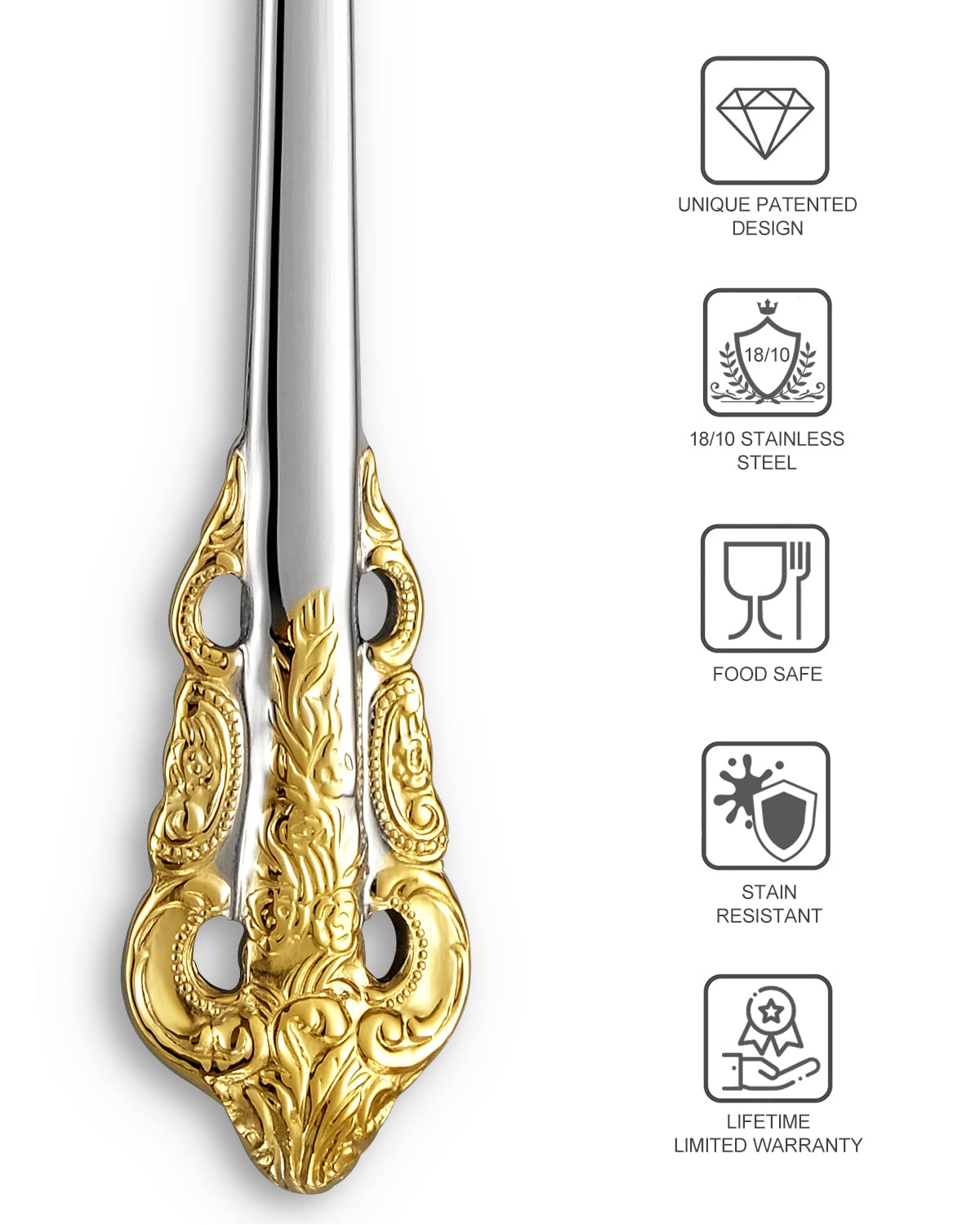 KEAWELL Gorgeous 5-Piece 18/10 Stainless Steel Hostess Serving Utensil Set, Dishwasher Safe, Gold Accent