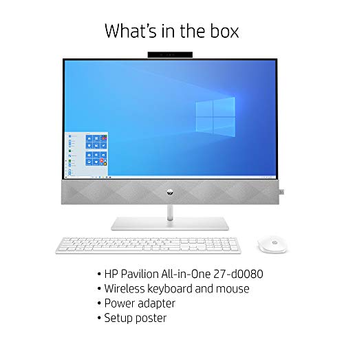 HP Pavilion 27-inch All-in-One Desktop, 10th Gen Intel i7-10700T Processor, 16 GB RAM, 1 TB SSD Storage, Full HD IPS Touchscreen, Windows 10 Home, Wireless Keyboard and Mouse Combo (27-d0080, 2020)