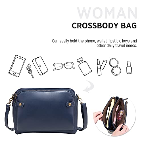 JQWYGB Crossbody Leather Bags for Women - Three-Layer Leather Crossbody Shoulder & Clutch Bag Purses (Dark Blue)