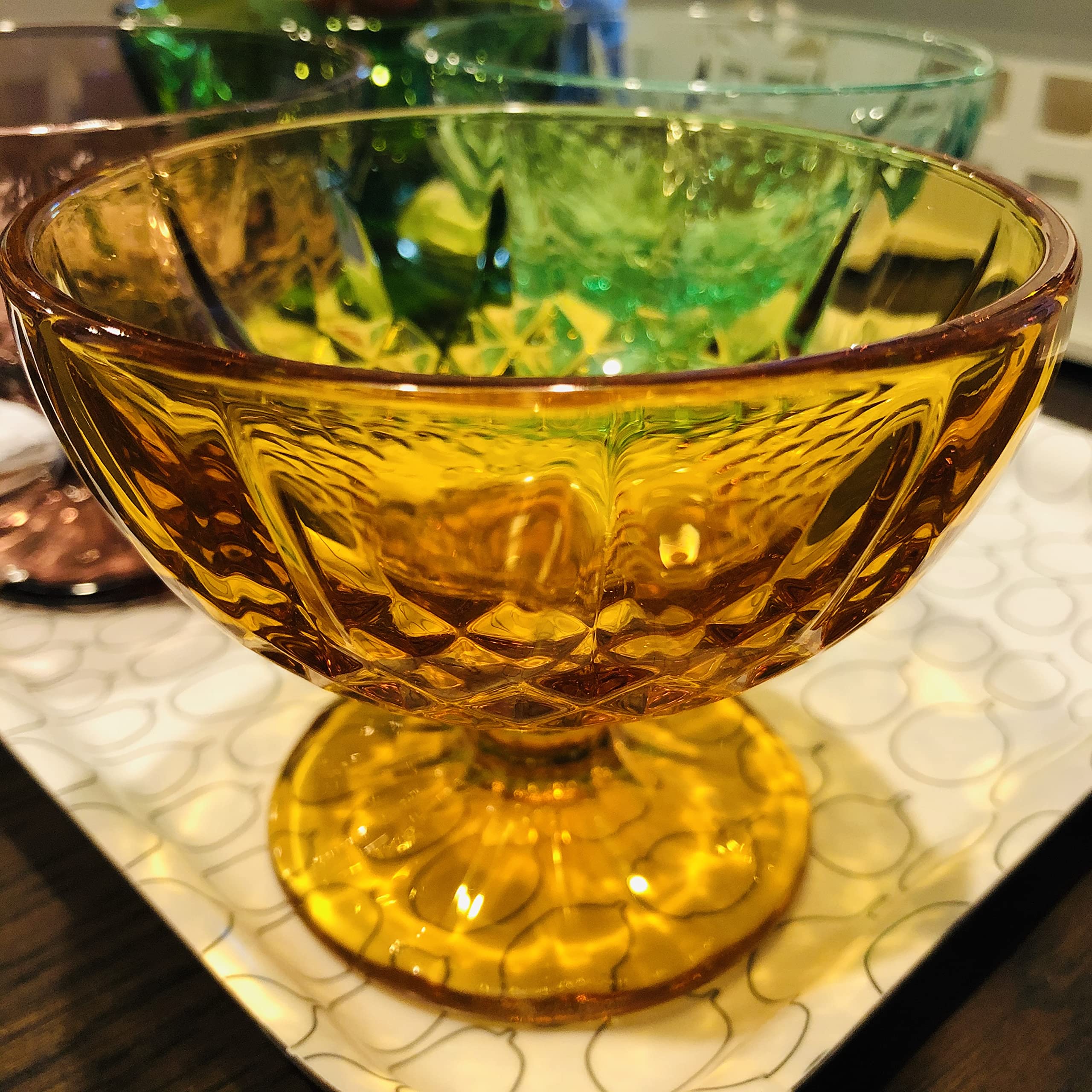 KMwares 4PCs Set 8oz Colored Footed Glass Dessert Bowls/Cups
